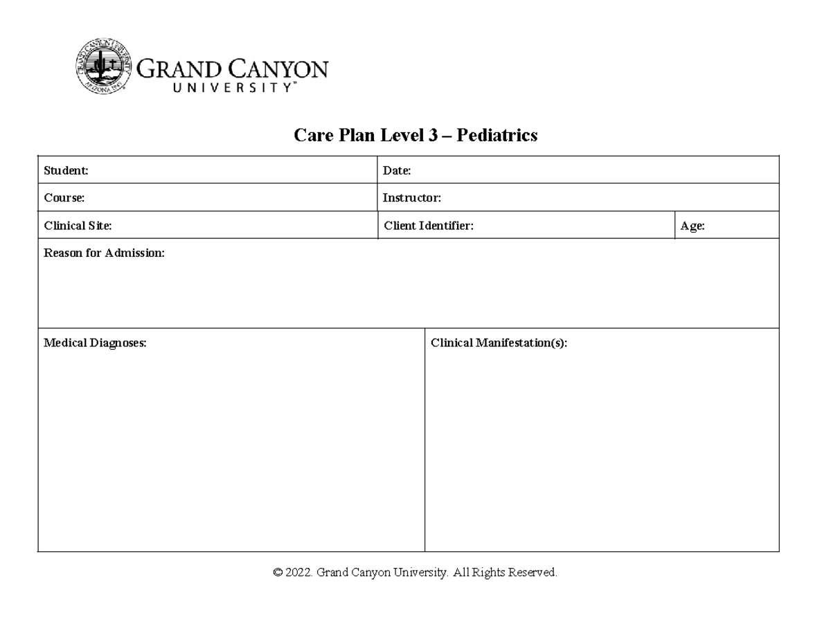 NSG 434CCA Level 3 Pediatric Care Plan Template - Studocu
