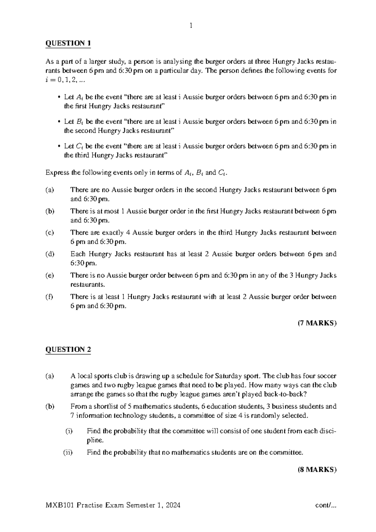 MXB101 Practise Exam Questions & Solutions - Semester 1, 2024 - Studocu
