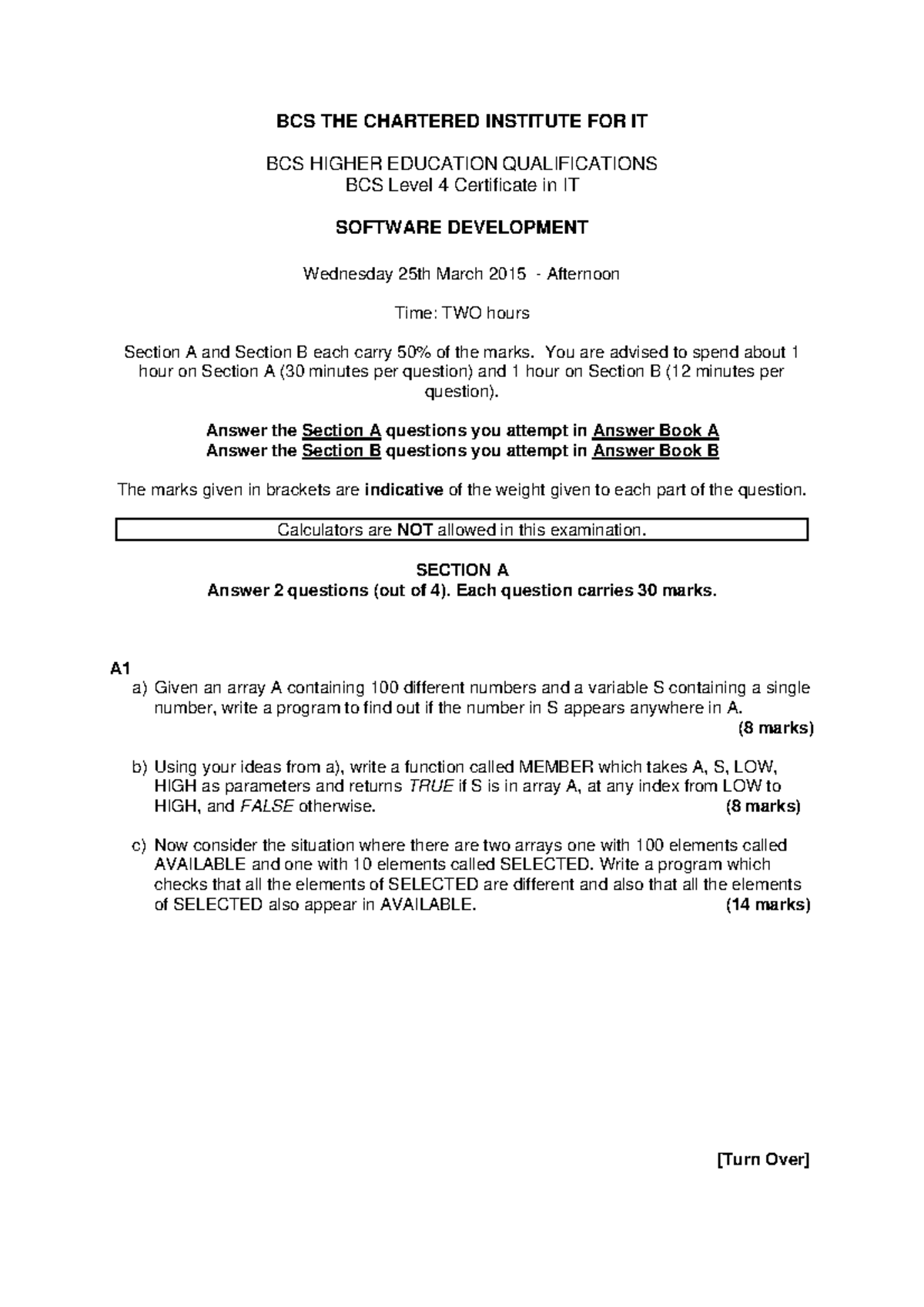 2015 mar cert sd - BCS EXAM PRACTICE - BCS THE CHARTERED INSTITUTE FOR ...
