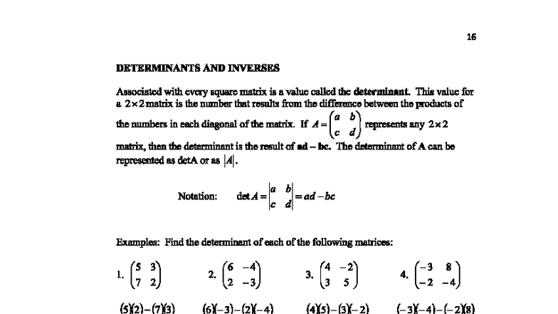 Week 11: Determinants and Inverses in Advanced Algebra - Studocu