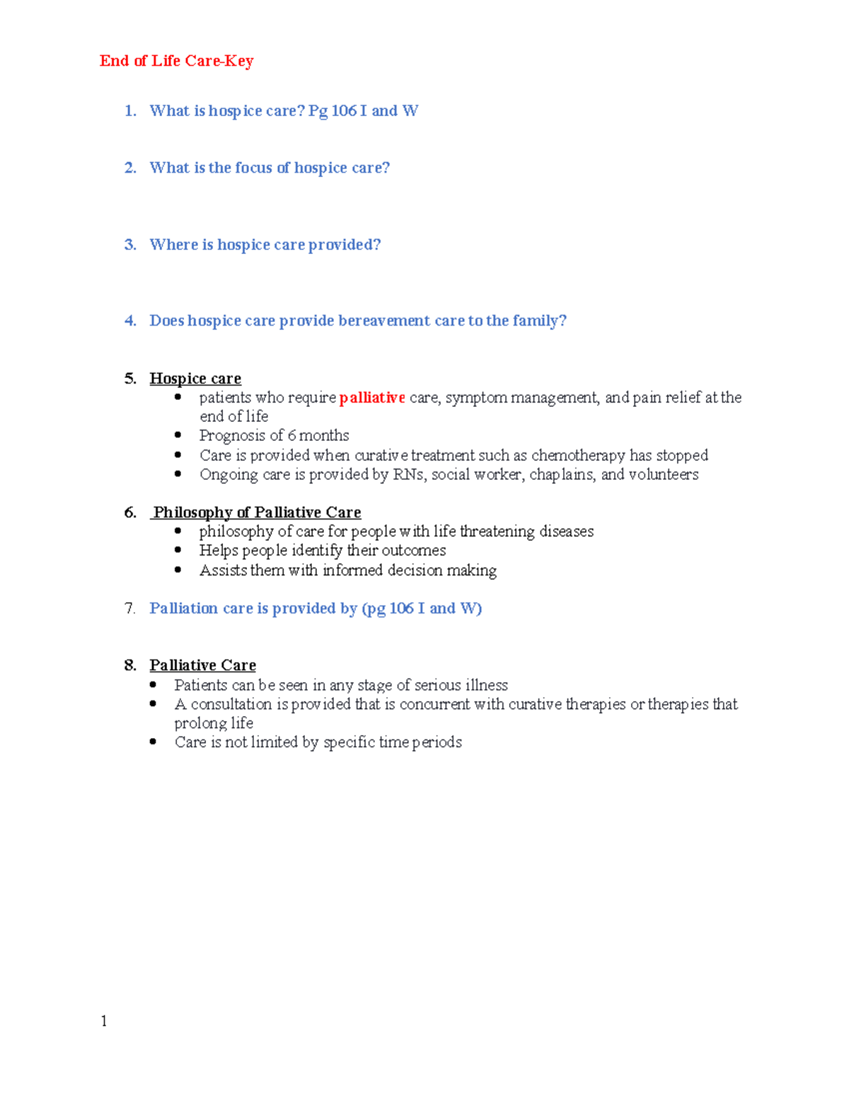 EOL 1: Understanding Hospice and Palliative Care Concepts - Studocu