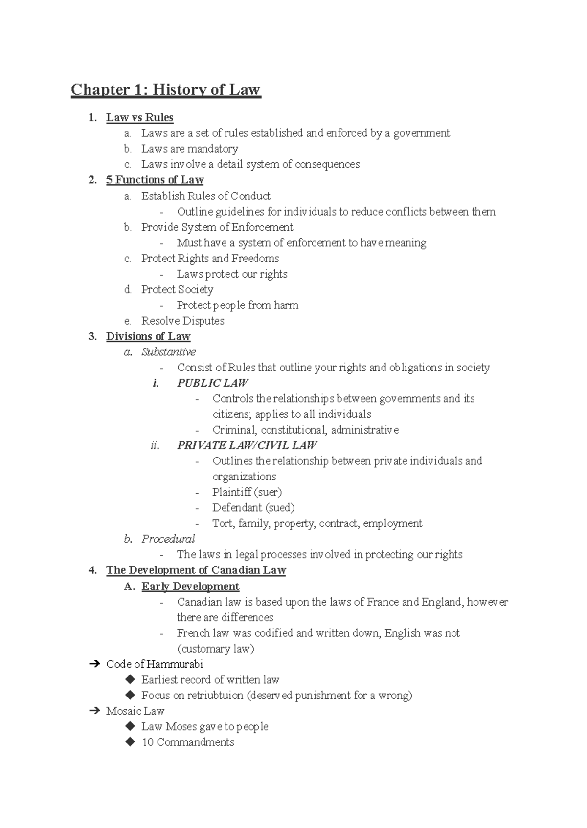Law 11 Midterm Review - n/a - Chapter 1: History of Law Law vs Rules a ...