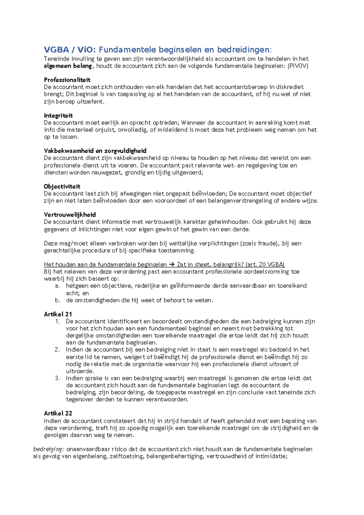 VGBA AT 2022 - Fundamentele Beginselen en Bedreigingen voor Accountants ...
