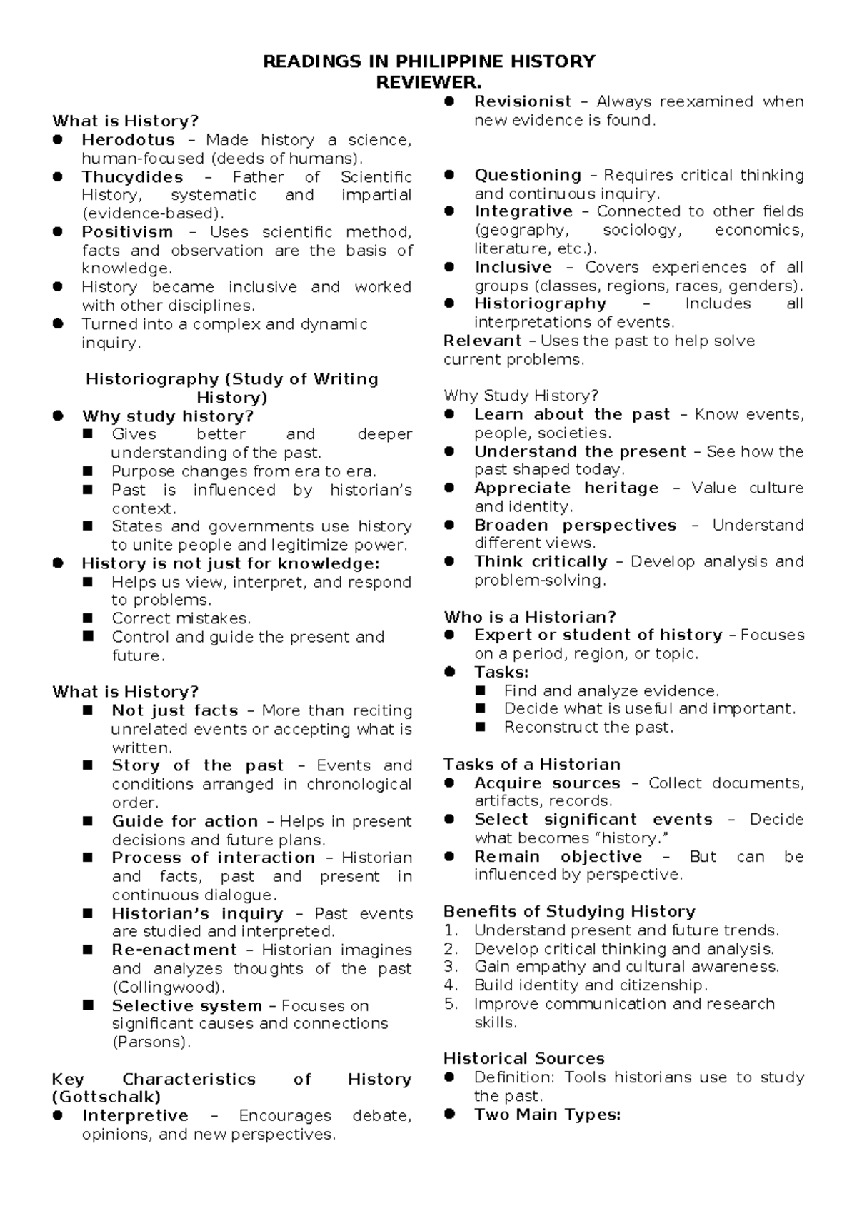 READINGS IN PHILIPPINE HISTORY: A Comprehensive Reviewer - Studocu