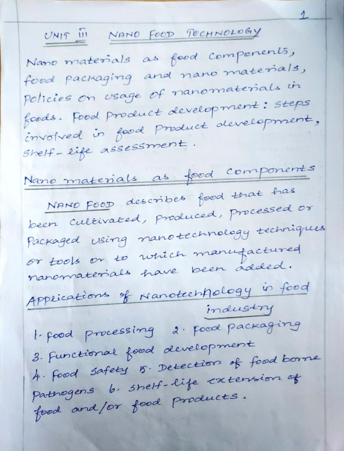 FNH-Unit III: Nanotechnology in Food - Applications & Policies - Studocu