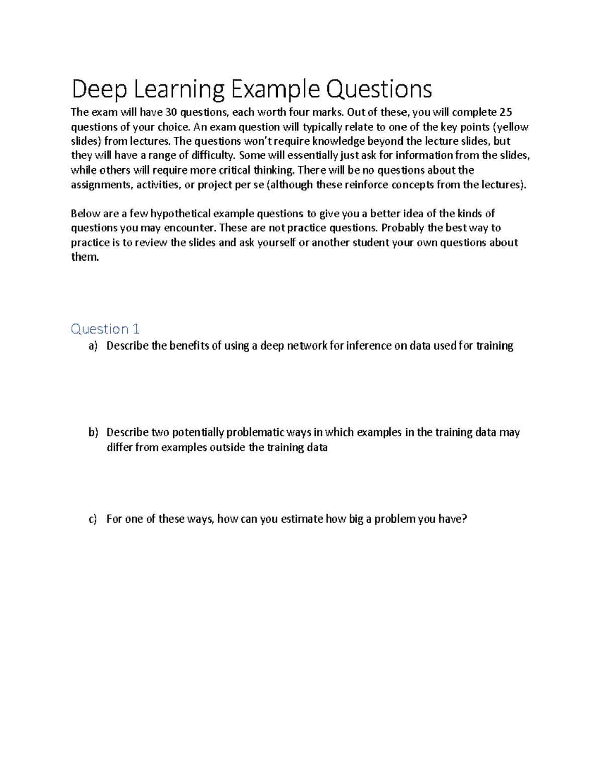 Deep Learning Exam Questions for Course DL101: Sample Queries ...