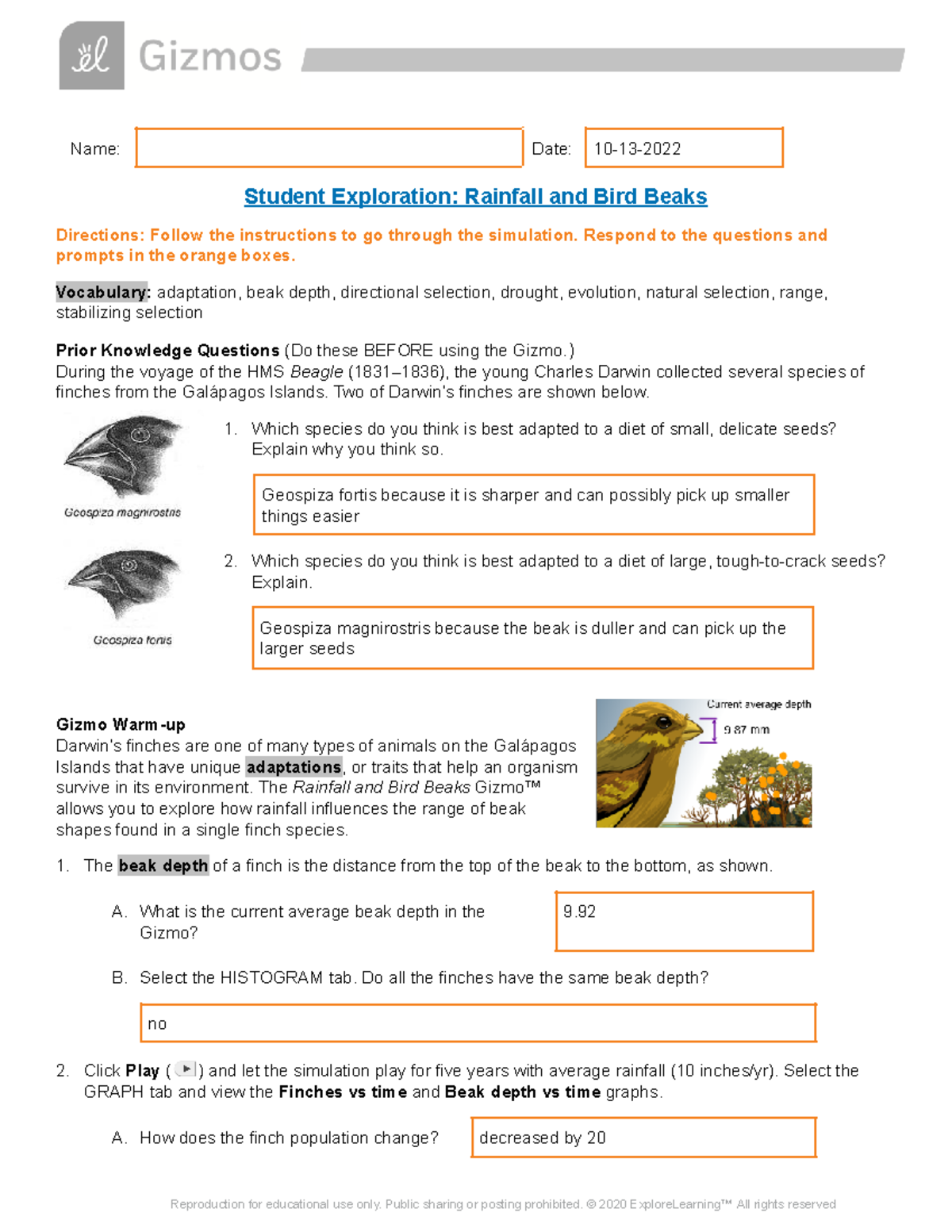 GE-101: Student Exploration - Rainfall & Bird Beaks Gizmo Review - Studocu