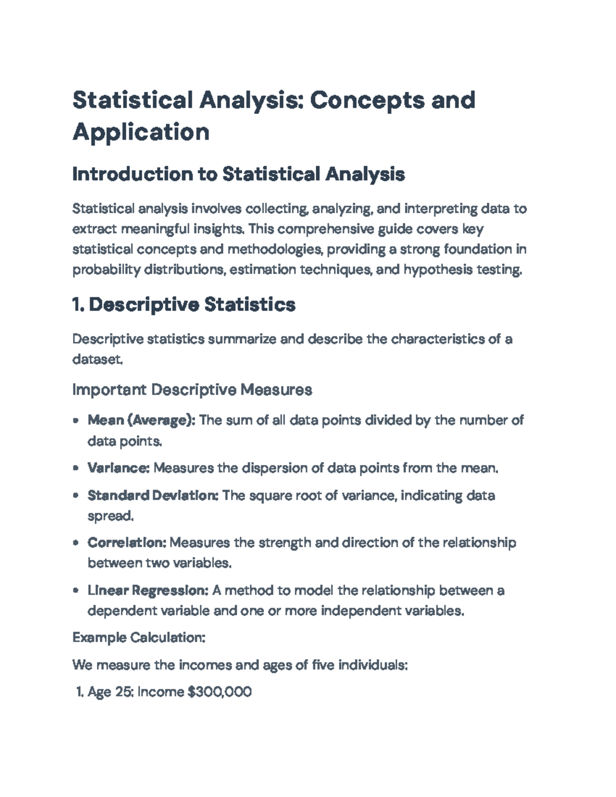 Statistical Analysis Concepts Methods And Applications Guide