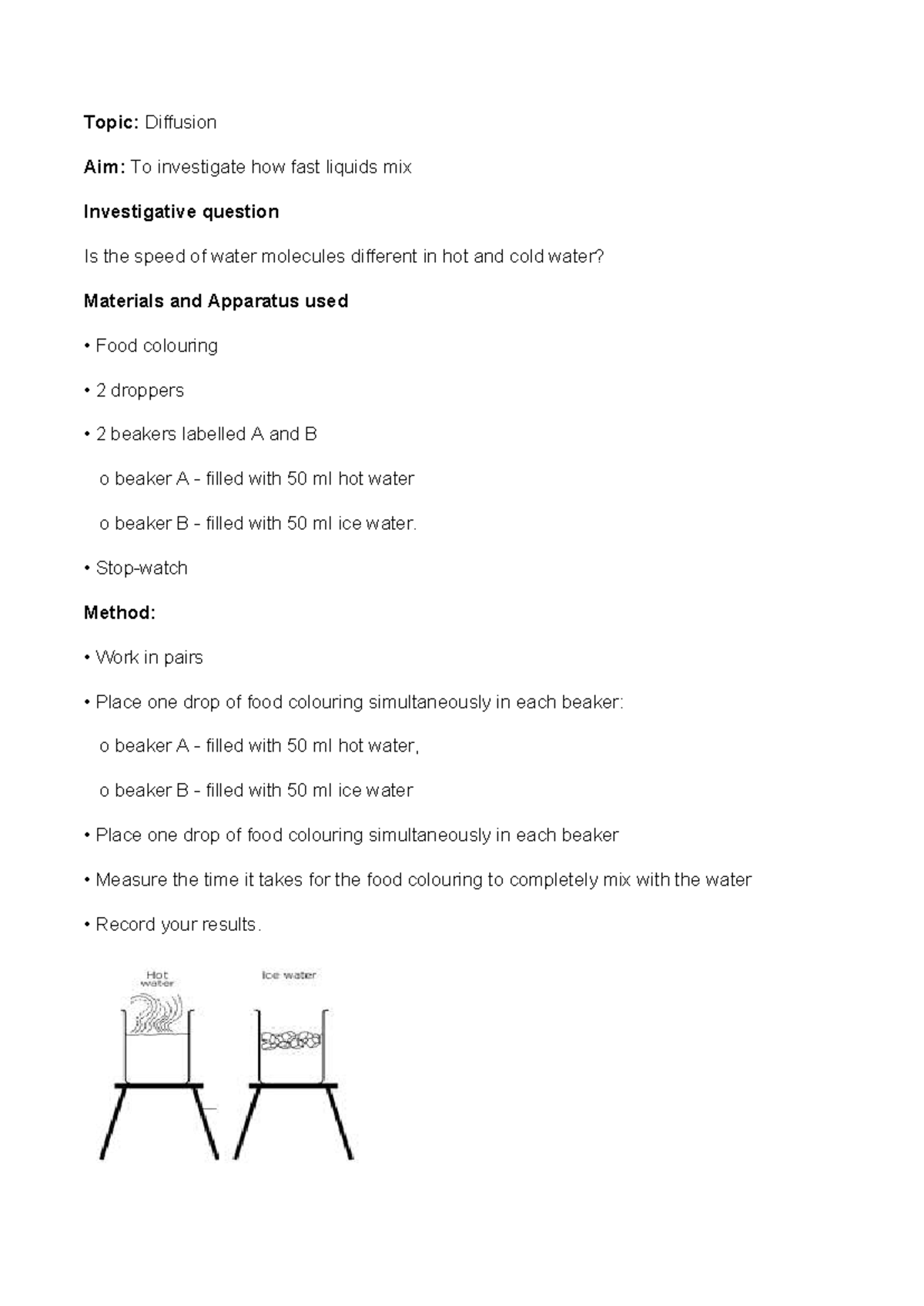 Natural Science Practical Task: Diffusion of Food Coloring in Hot vs ...