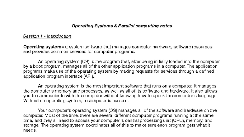 OS Parallel Computing Notes: Session 1 - Introduction to Operating ...