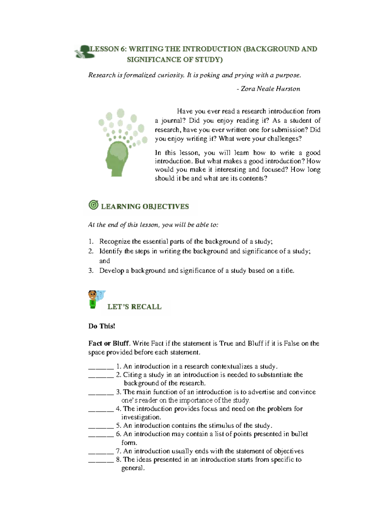 LESSON 6: CRAFTING AN ENGAGING RESEARCH INTRODUCTION - Studocu