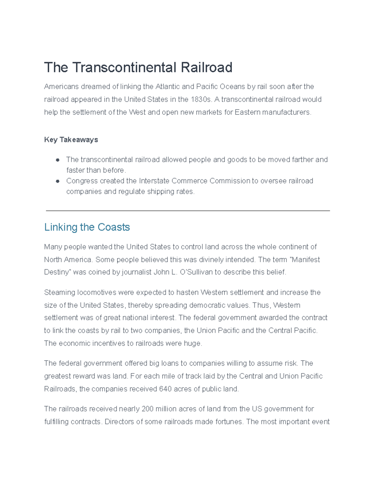 Transcontinental Railroad Overview: History & Impact (HIST101) - The ...