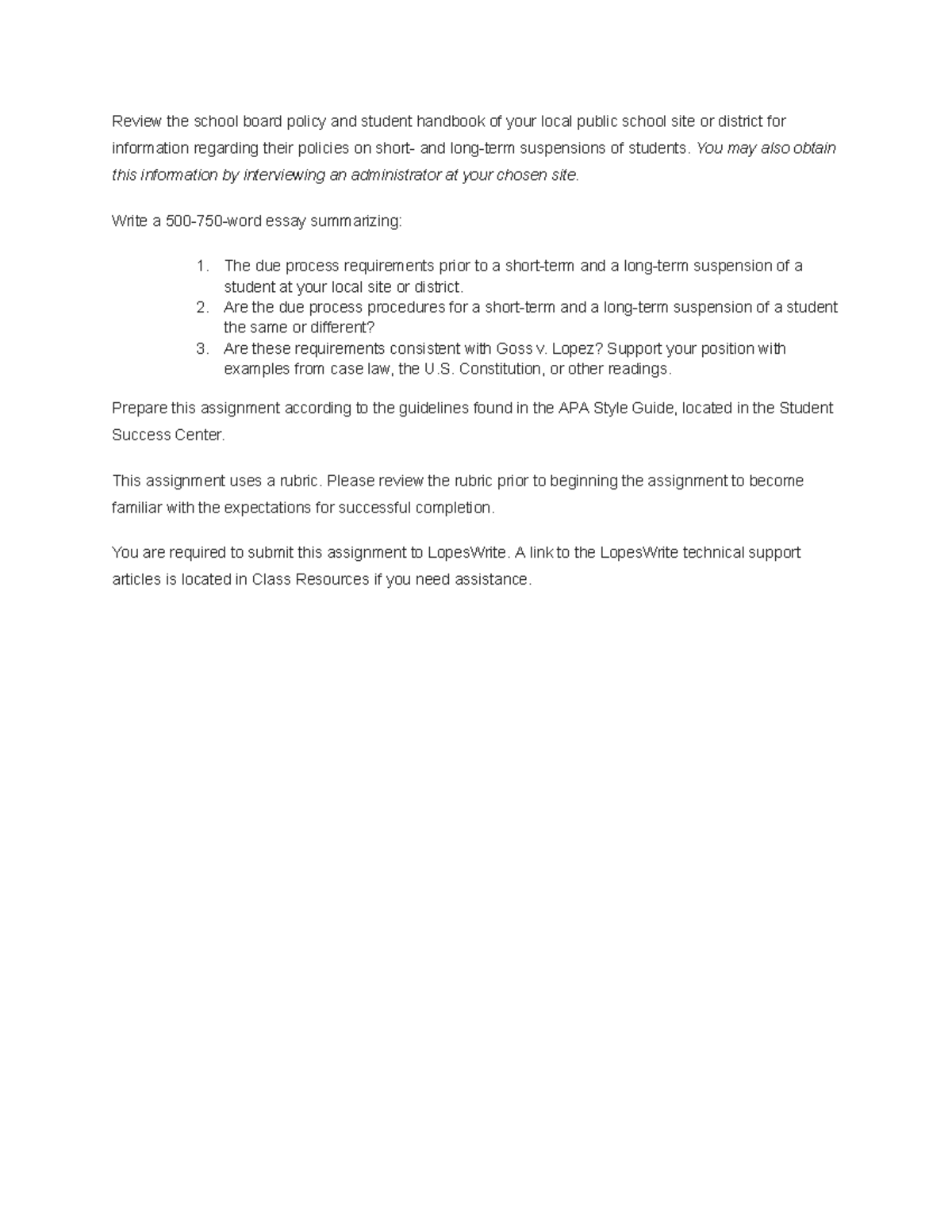 EDU 500: Essay on Student Discipline and Due Process Requirements - Studocu