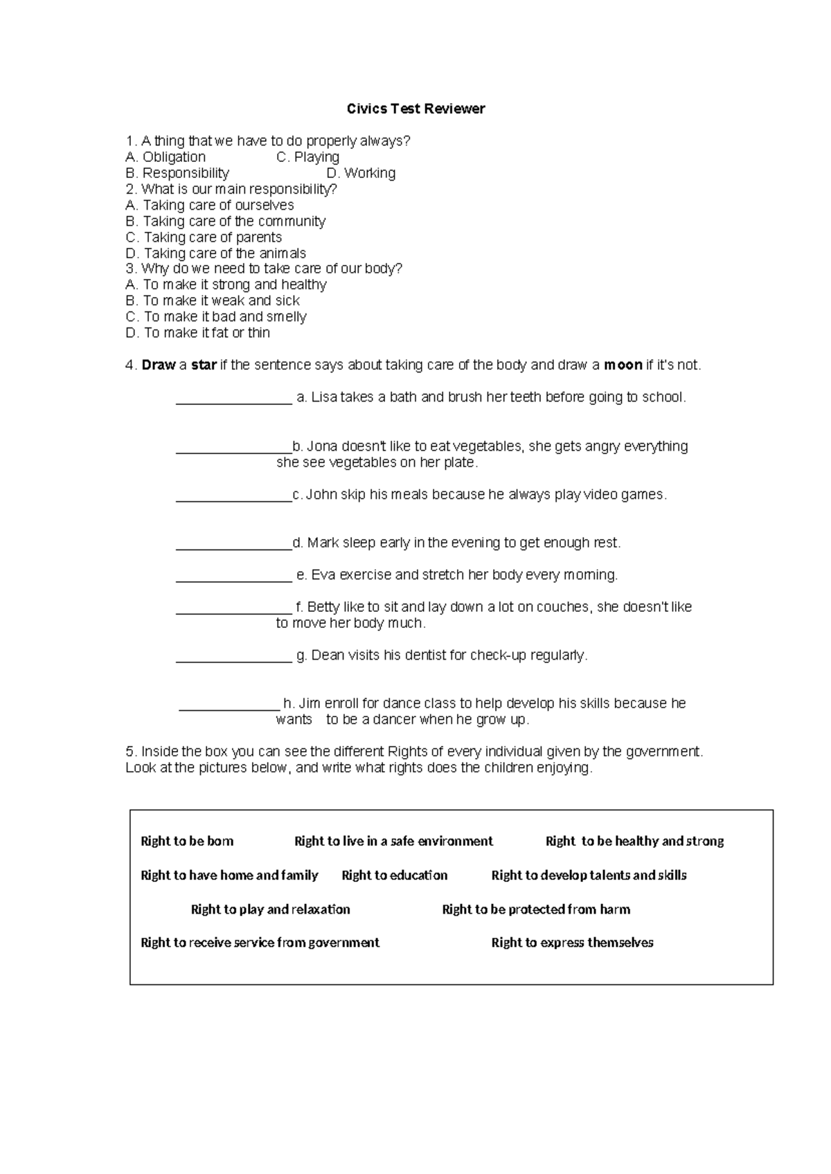 Civics Test Reviewer - Responsibilities and Family Dynamics - Studocu