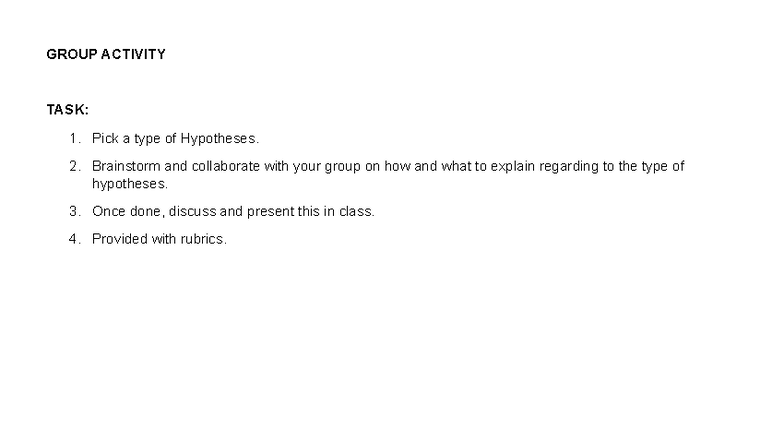 Group Activity RIDL 2: Hypotheses Exploration & Presentation Rubrics ...