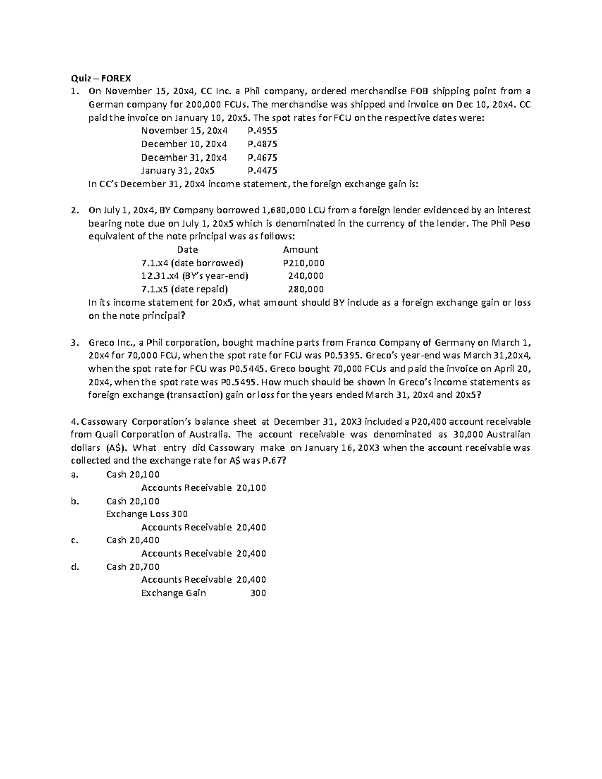 FOREX Quiz Practice Set: Understanding Foreign Exchange Gains and ...
