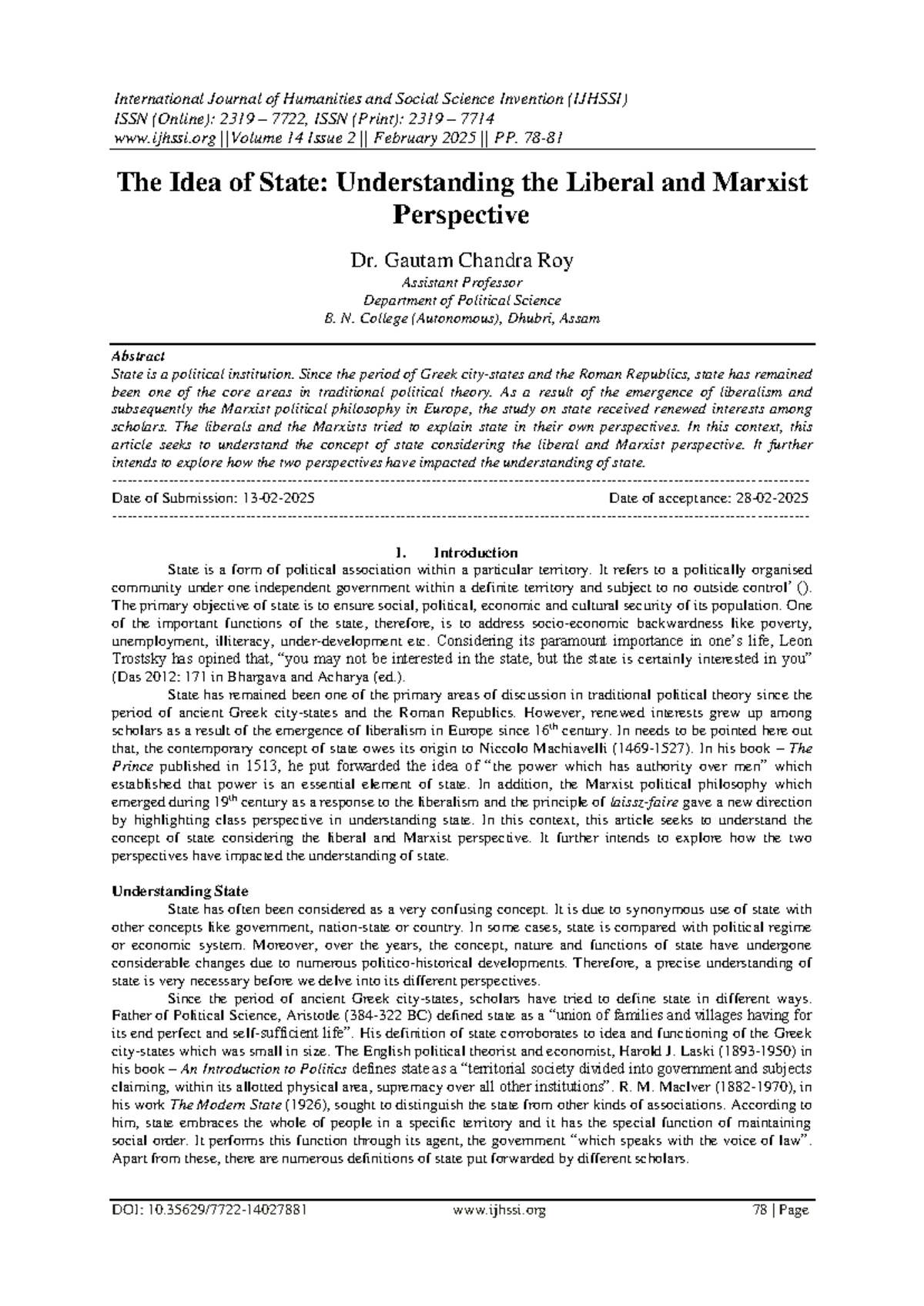 Understanding the State: Liberal vs. Marxist Perspectives (IJHSSI ...