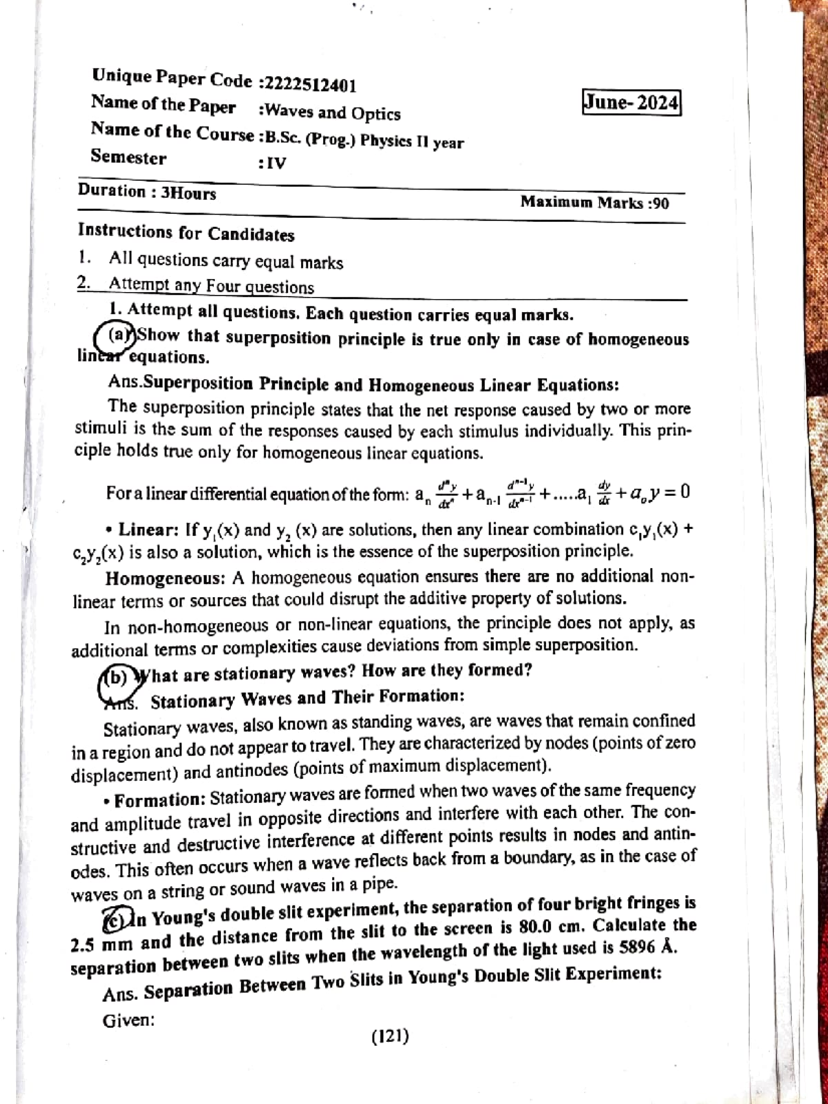 B.Sc. Physics II Year - Waves and Optics Exam Paper 2024 - Studocu