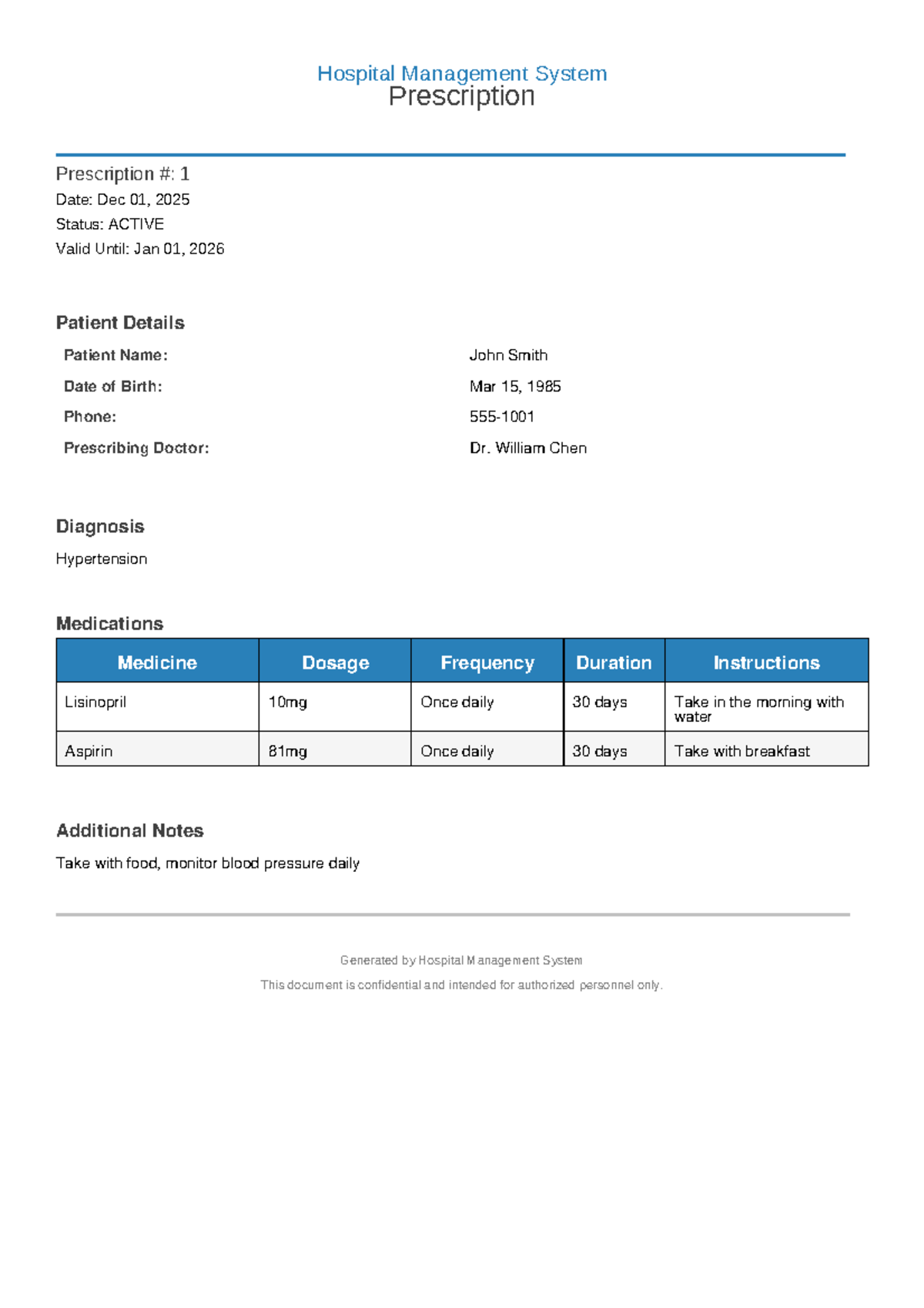 Prescription 1 - Hospital Management System Prescription Prescription ...