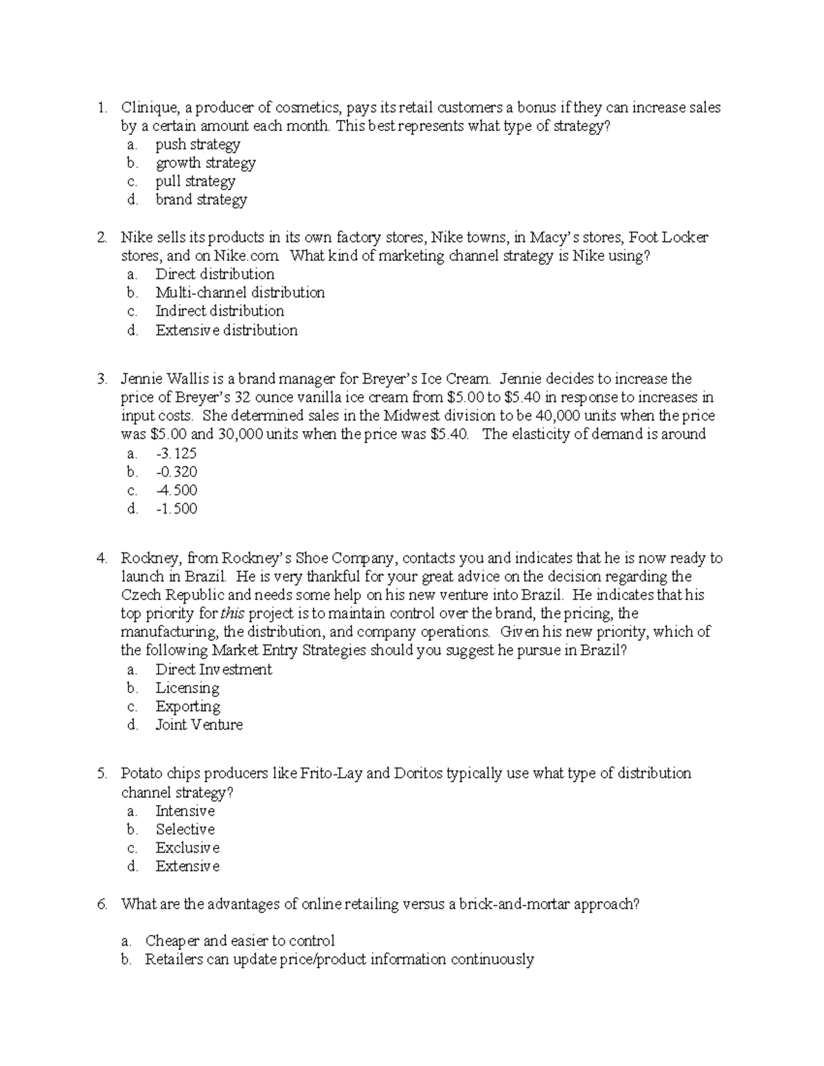Final Exam Sample Questions for Marketing Strategy (MKT 101) - Studocu
