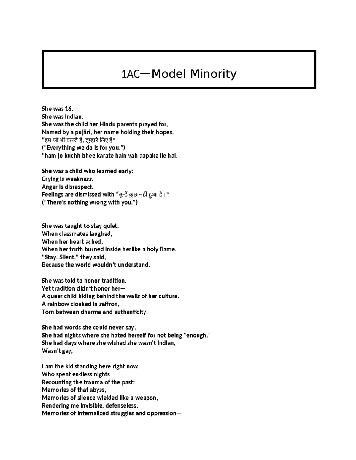 Model Minority 1AC: Understanding the Complexities of Identity - Studocu