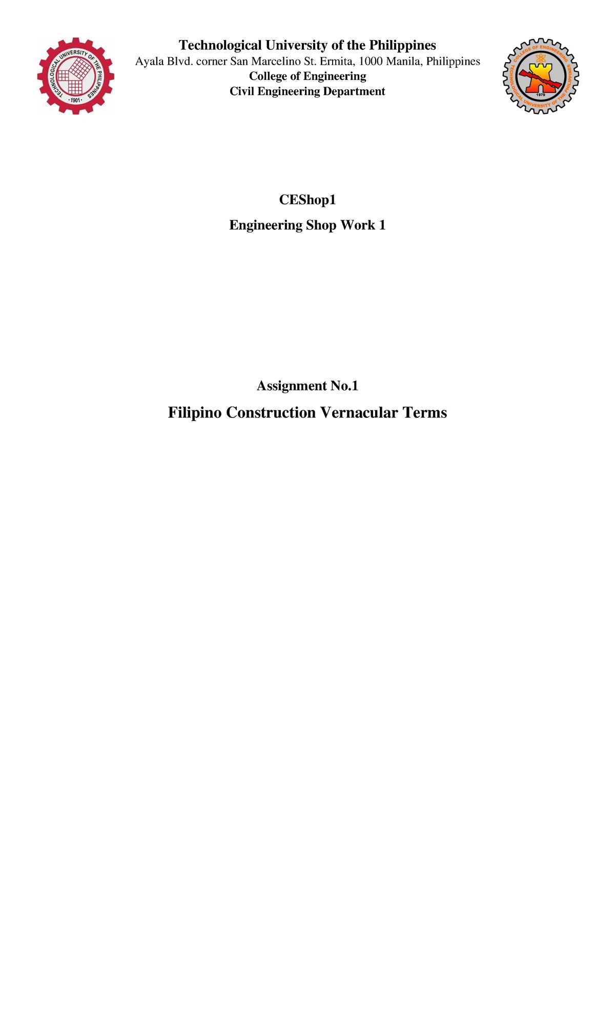 Filipino Construction Vernacular Terms - Technological University of ...