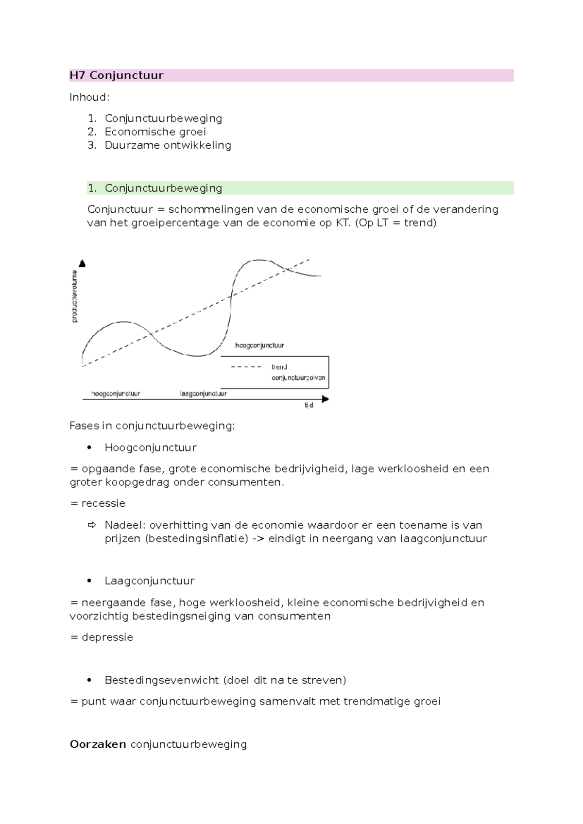 H7 Conjunctuur Samenvatting: Economische Groei en Duurzame Ontwikkeling ...