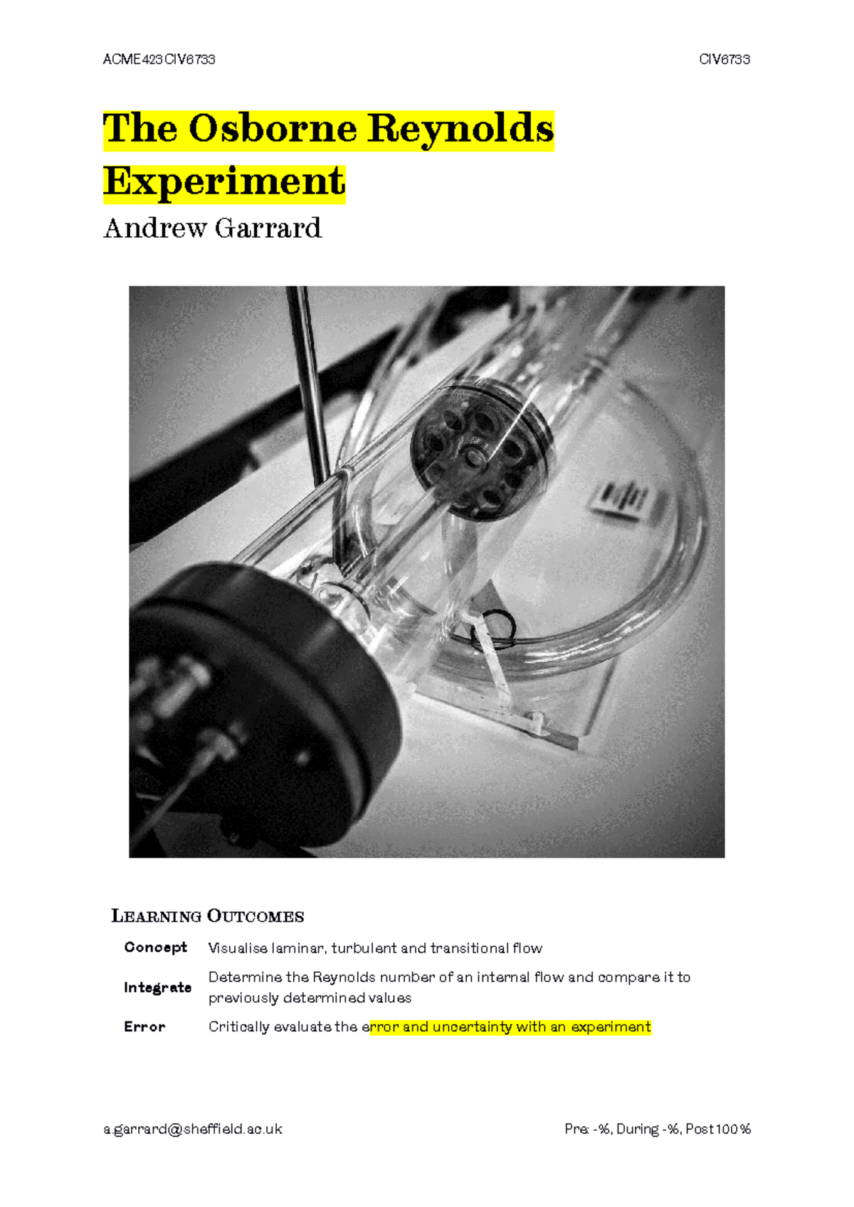 AER11001 Osborne Reynolds Experiment Overview and Guidelines 2122 - Studocu