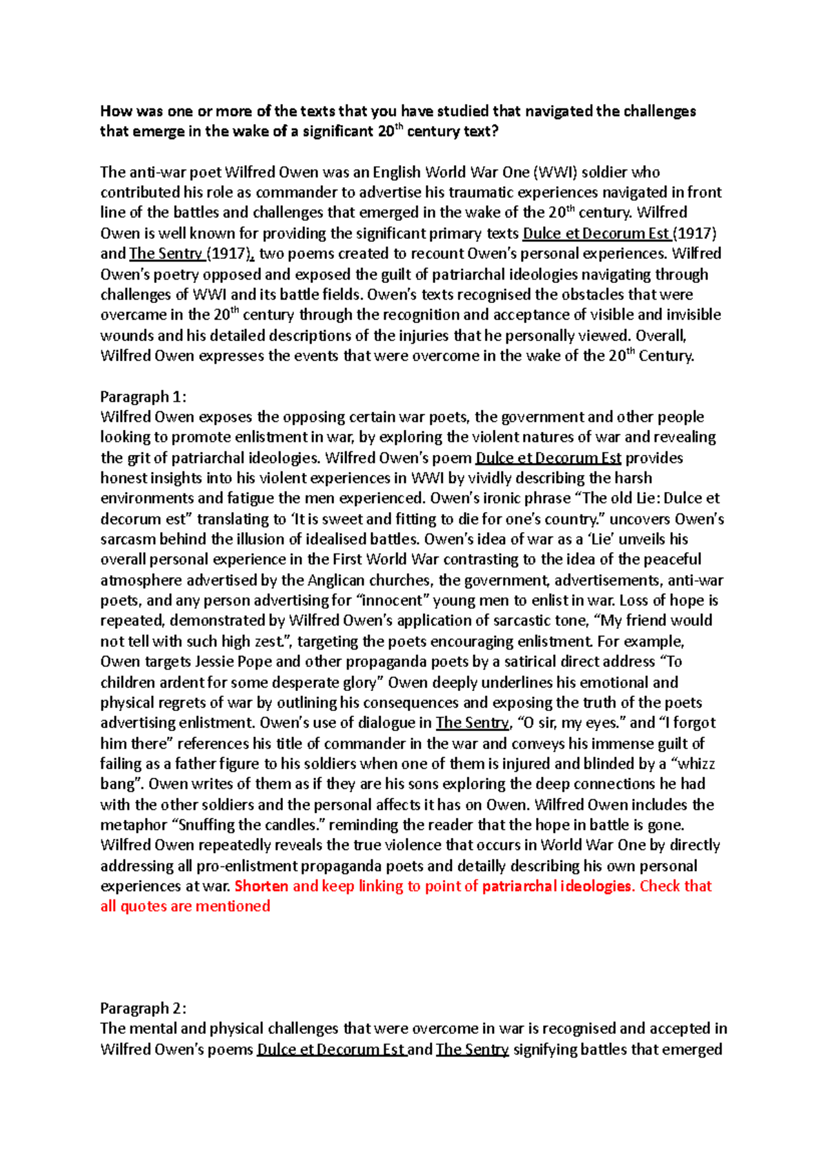 Wilfred Owen Essay: Navigating Challenges in WWI Poetry Analysis - Studocu