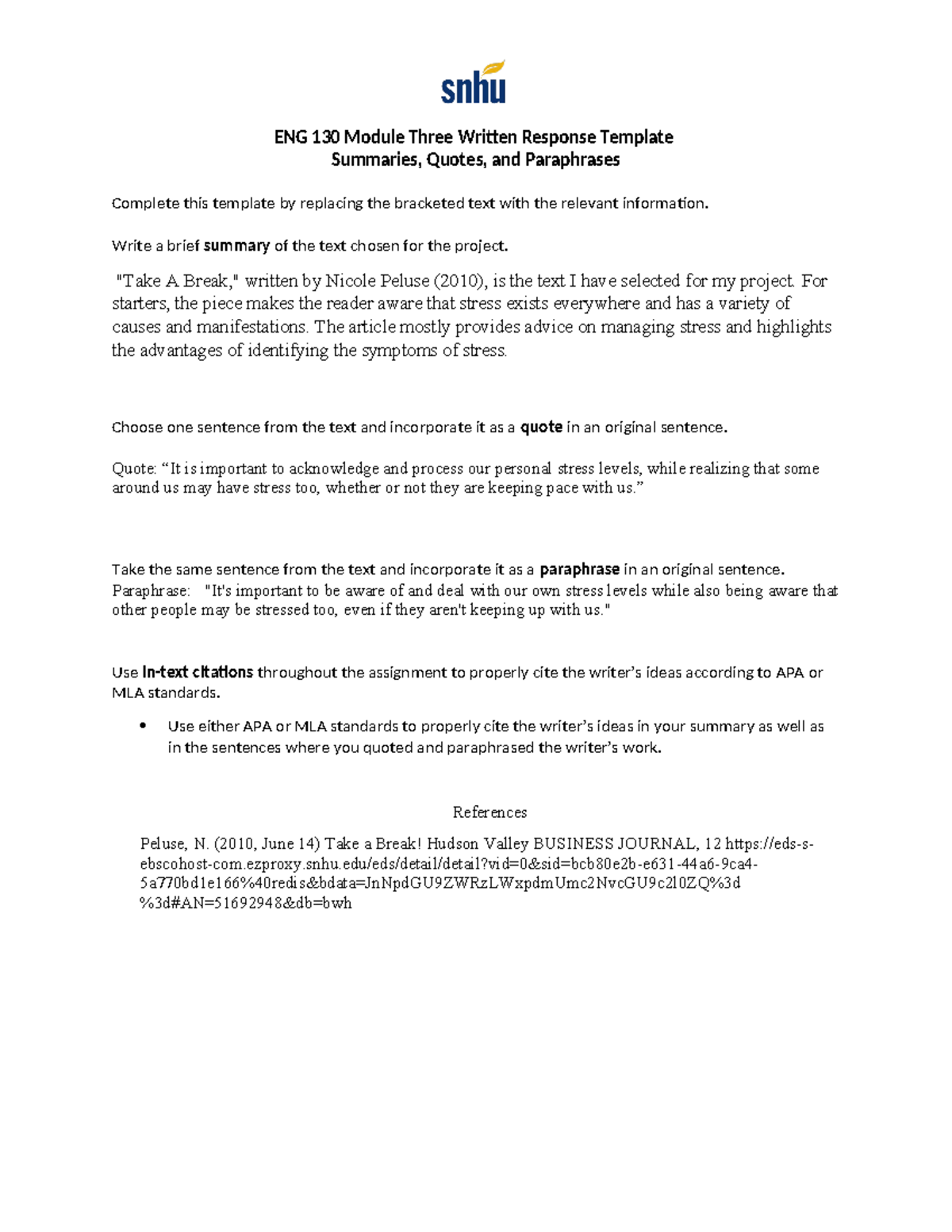ENG 130 Module 3 Written Response Template & Summary Guide - Studocu