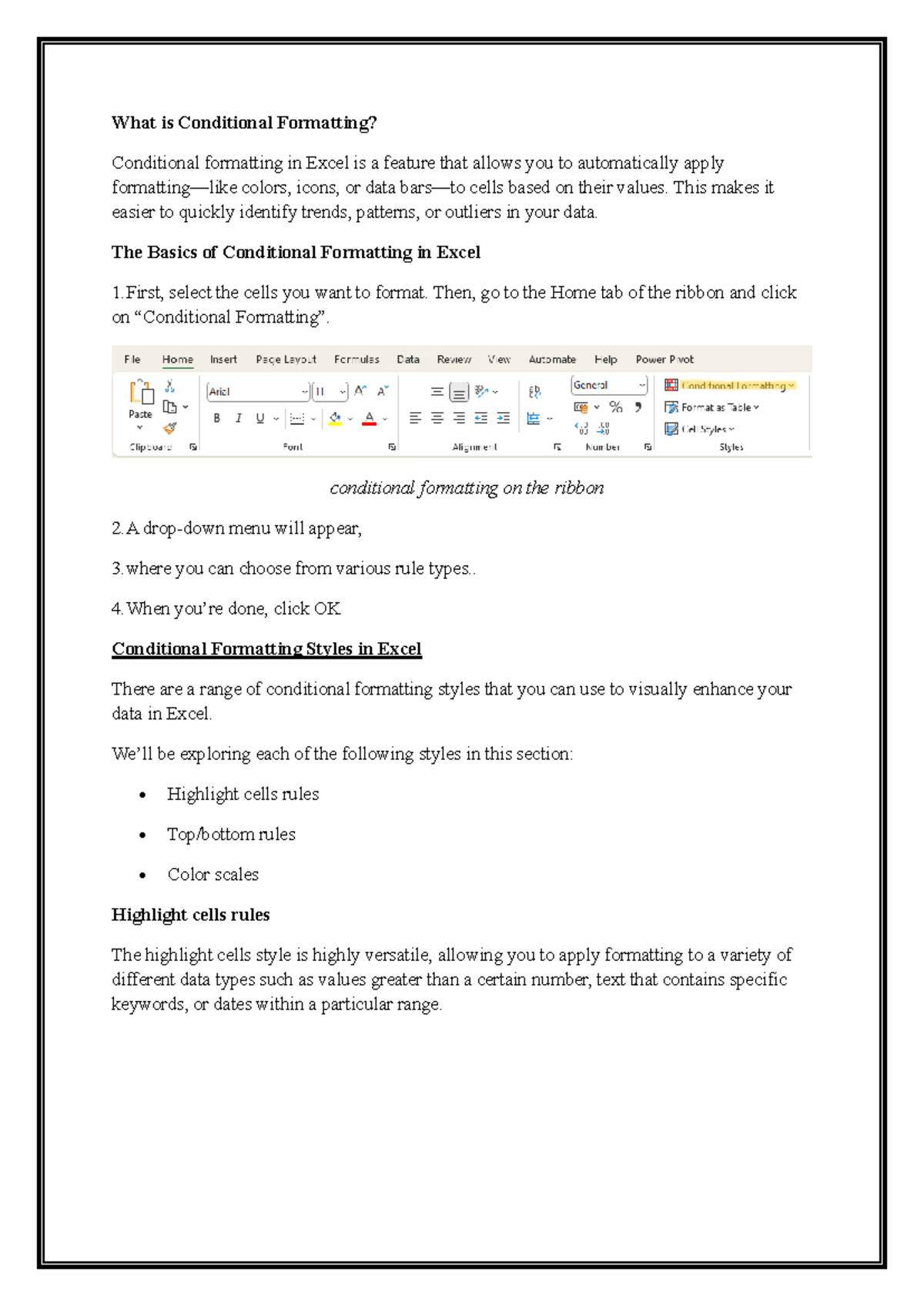 Excel Conditional Formatting Basics and Styles Guide - Studocu