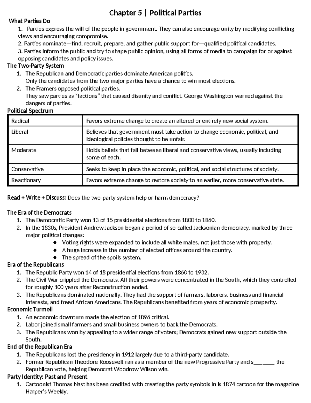 USG 101 Chapter 5: Political Parties and Their Functions - Studocu