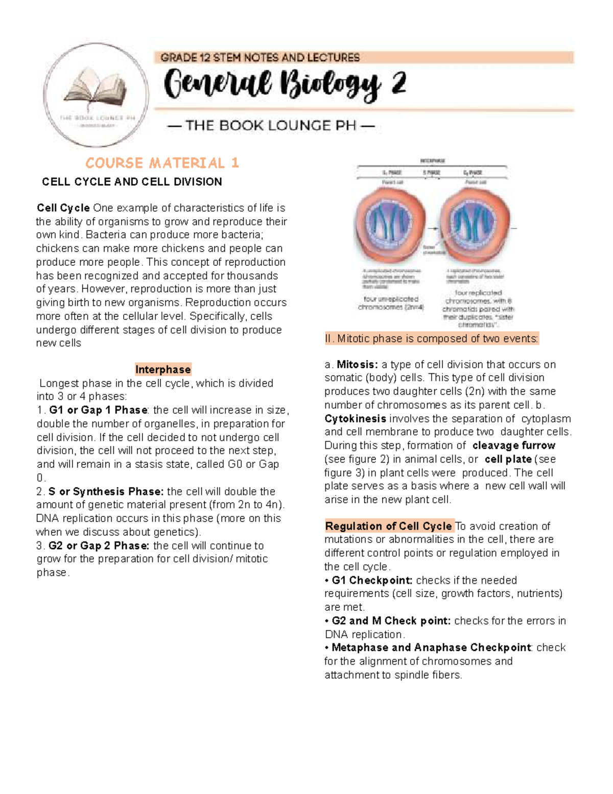 General Biology 2: Cell Cycle, Division, and Molecular Genetics Notes ...