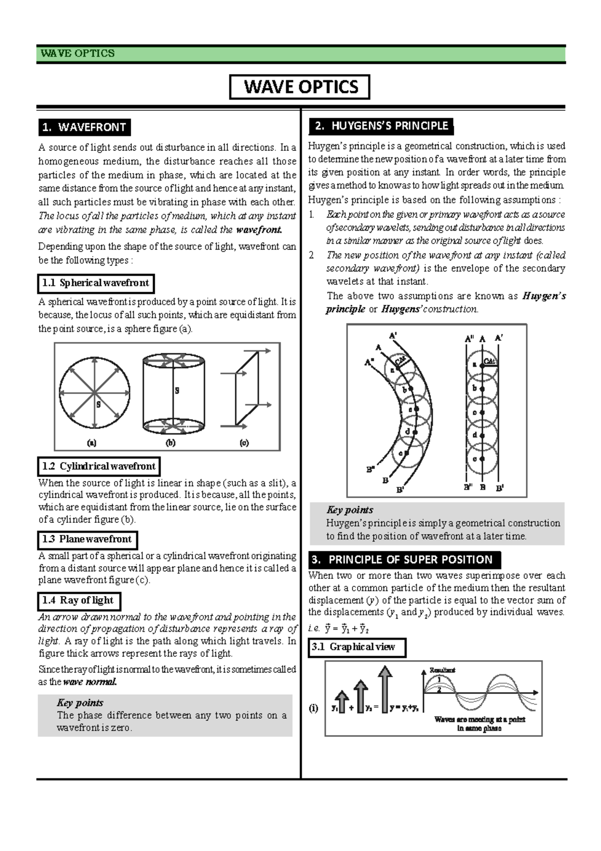 WAVE OPTICS: Key Concepts and Principles Explained - Studocu