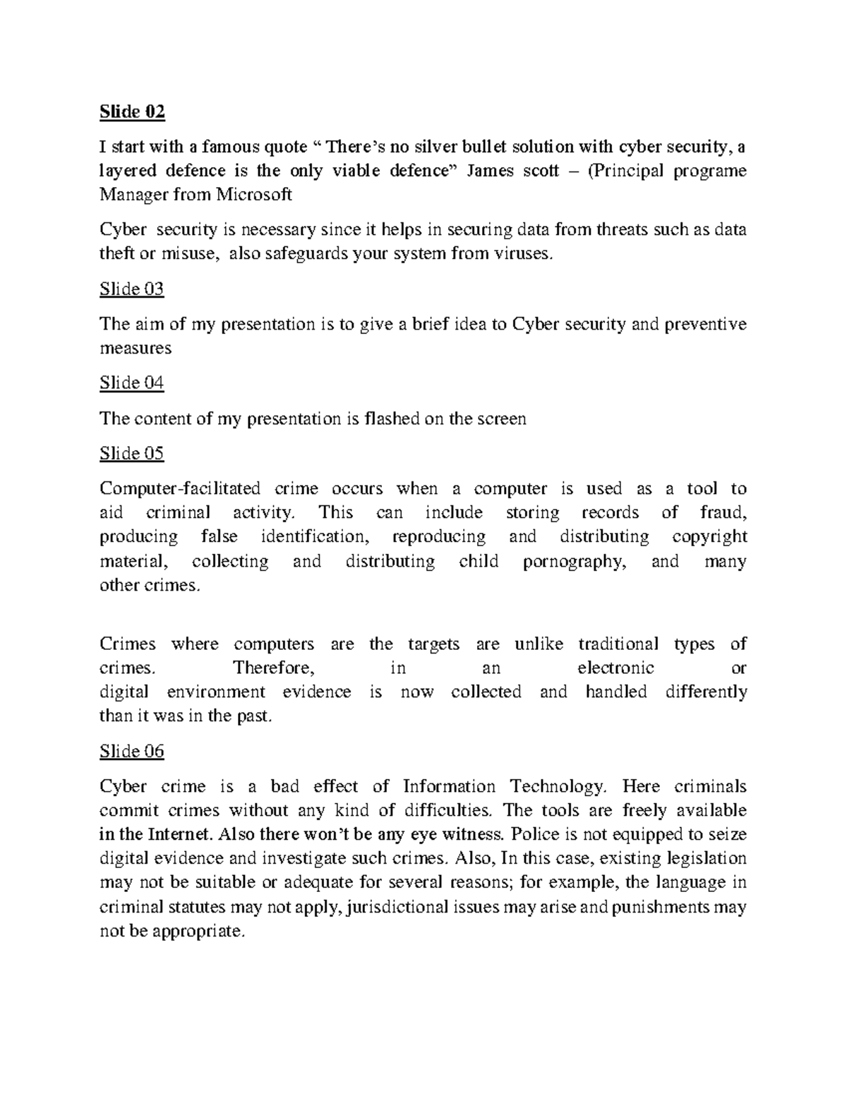 Script For Cyber Security Presentation Introduction To Cyber Security Slide 02 I Start With