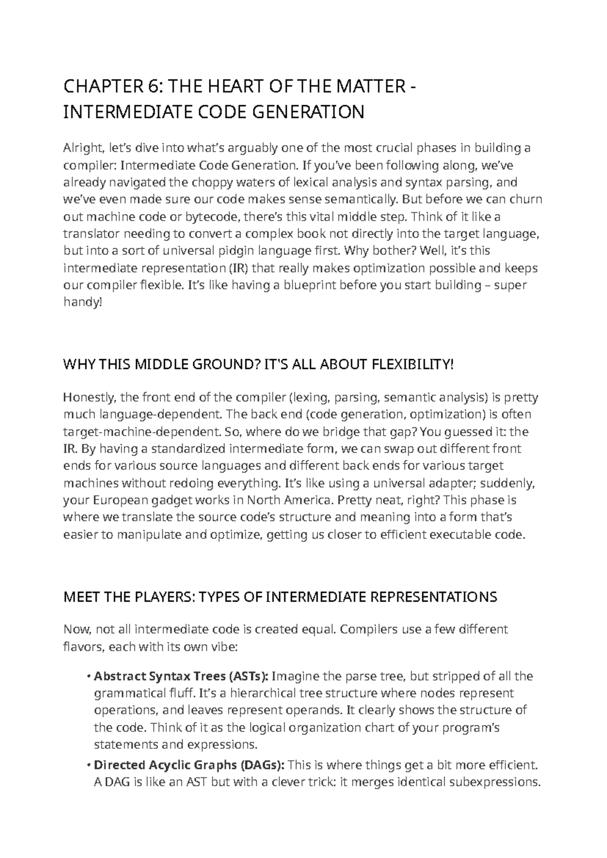 Compiler Design: Chapter 6 - Intermediate Code Generation Review - Studocu