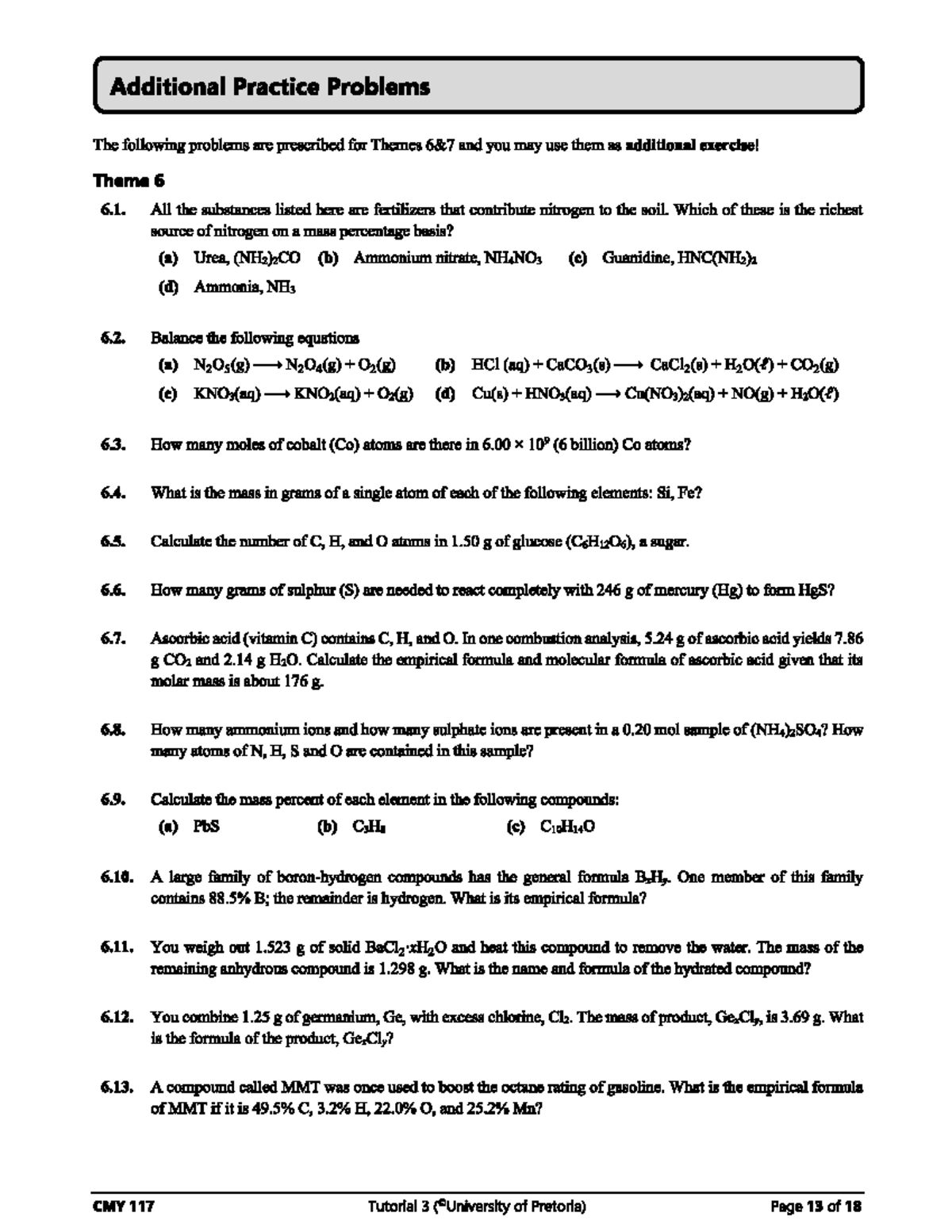 CMY 117 Additional Practice Problems - Studocu