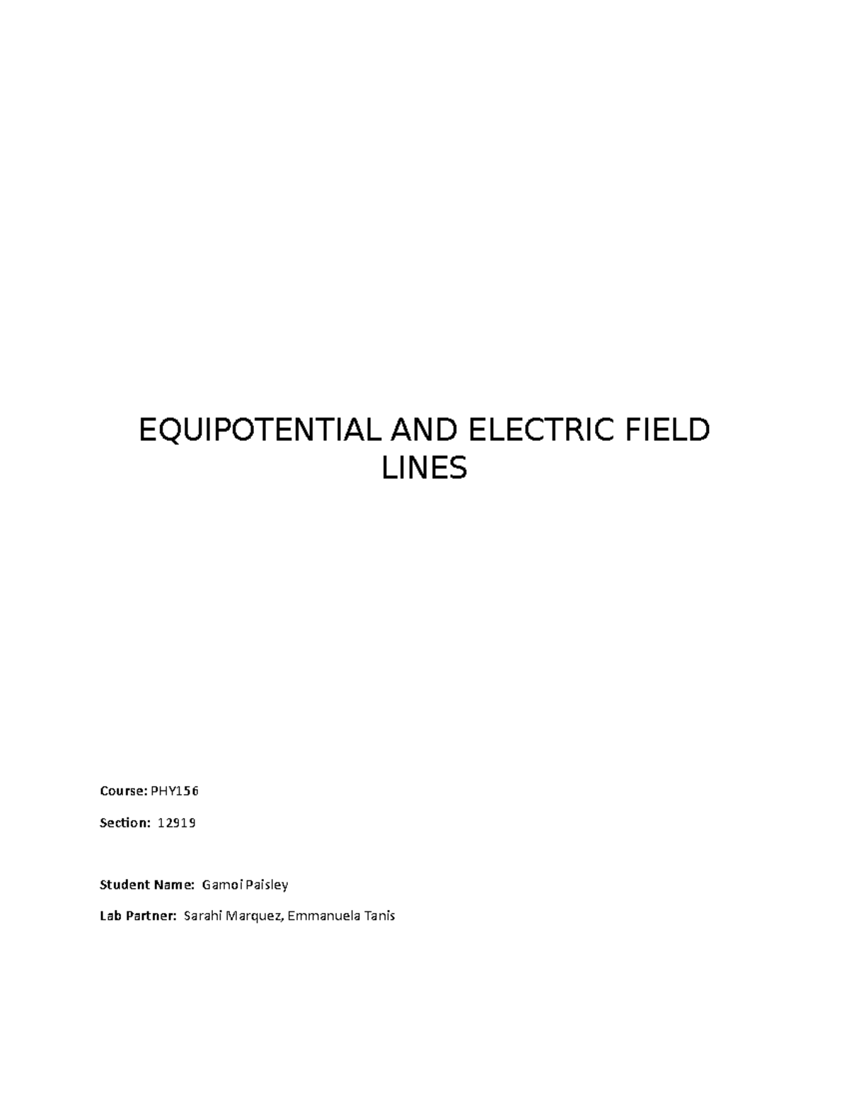 Lab 1 Equipotential AND Electric Field Lines - EQUIPOTENTIAL AND ...