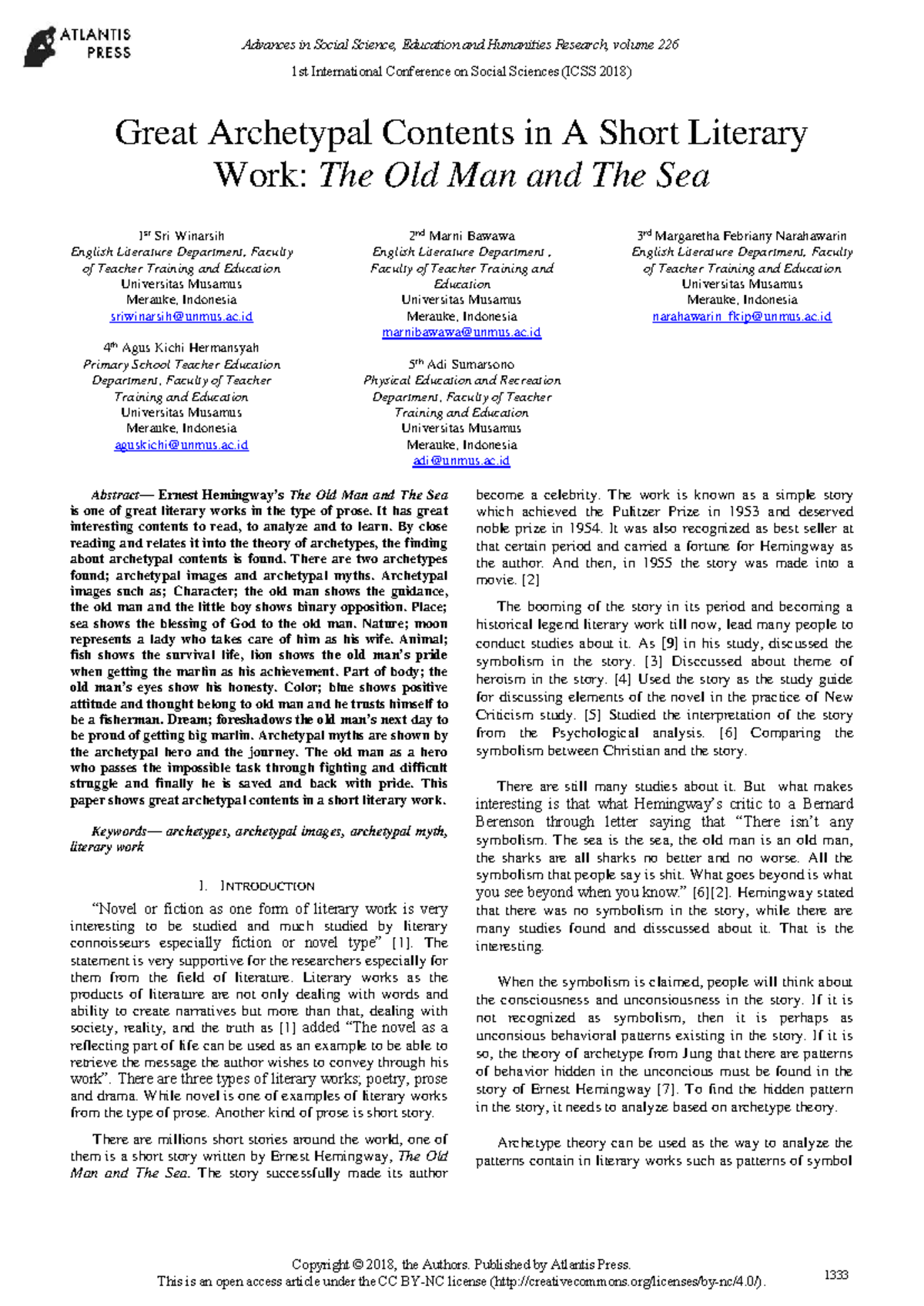 ICSS 2018: Archetypal Analysis of The Old Man and The Sea - Studocu