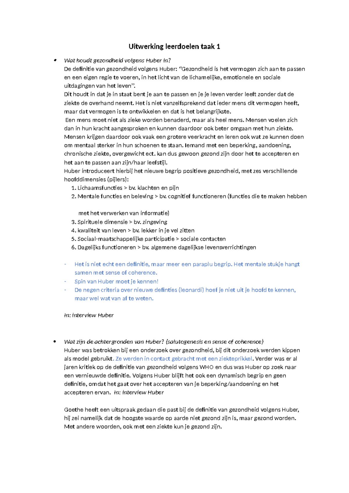Uitwerking van de Leerdoelen van Taak 1: Gezondheid en Definitie Huber ...