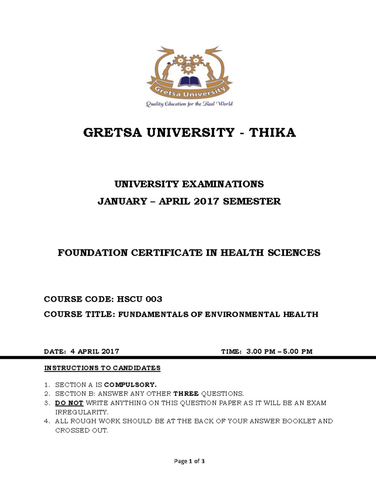 HSCU 003 - Fundamentals of Environmental Health Exam Guide - Studocu