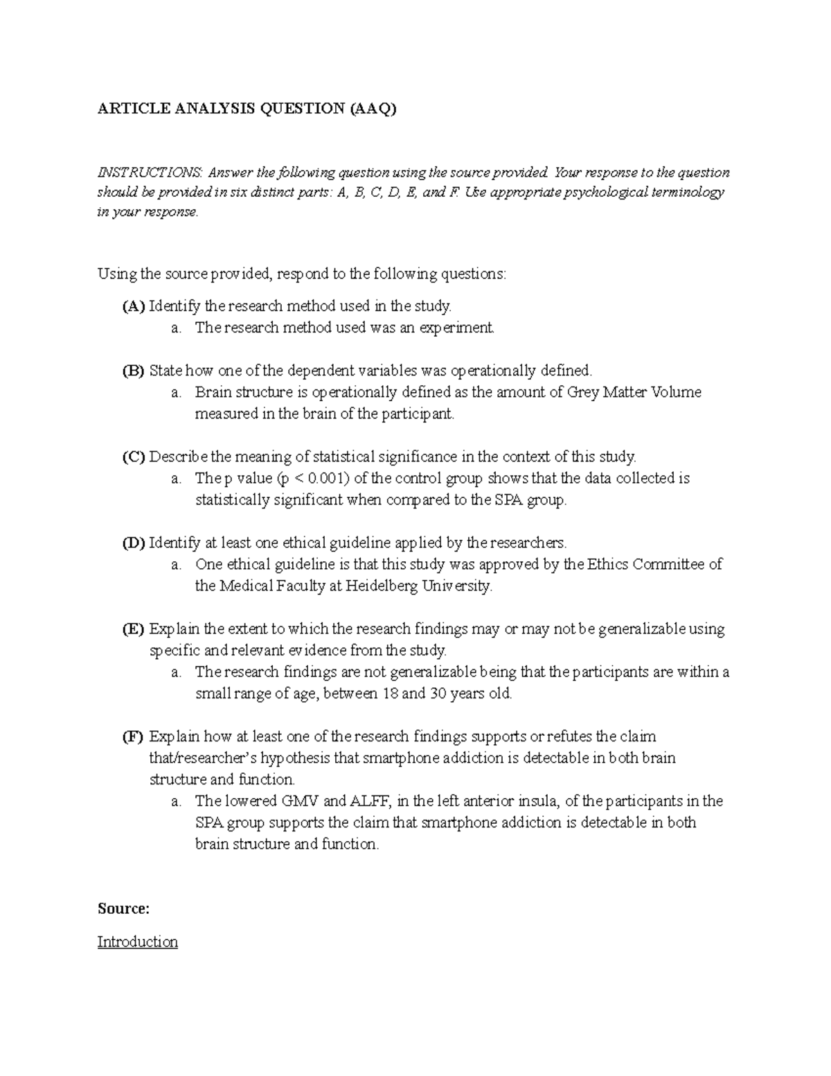 Article Analysis Question (AAQ) 1: Examining Smartphone Addiction - Studocu