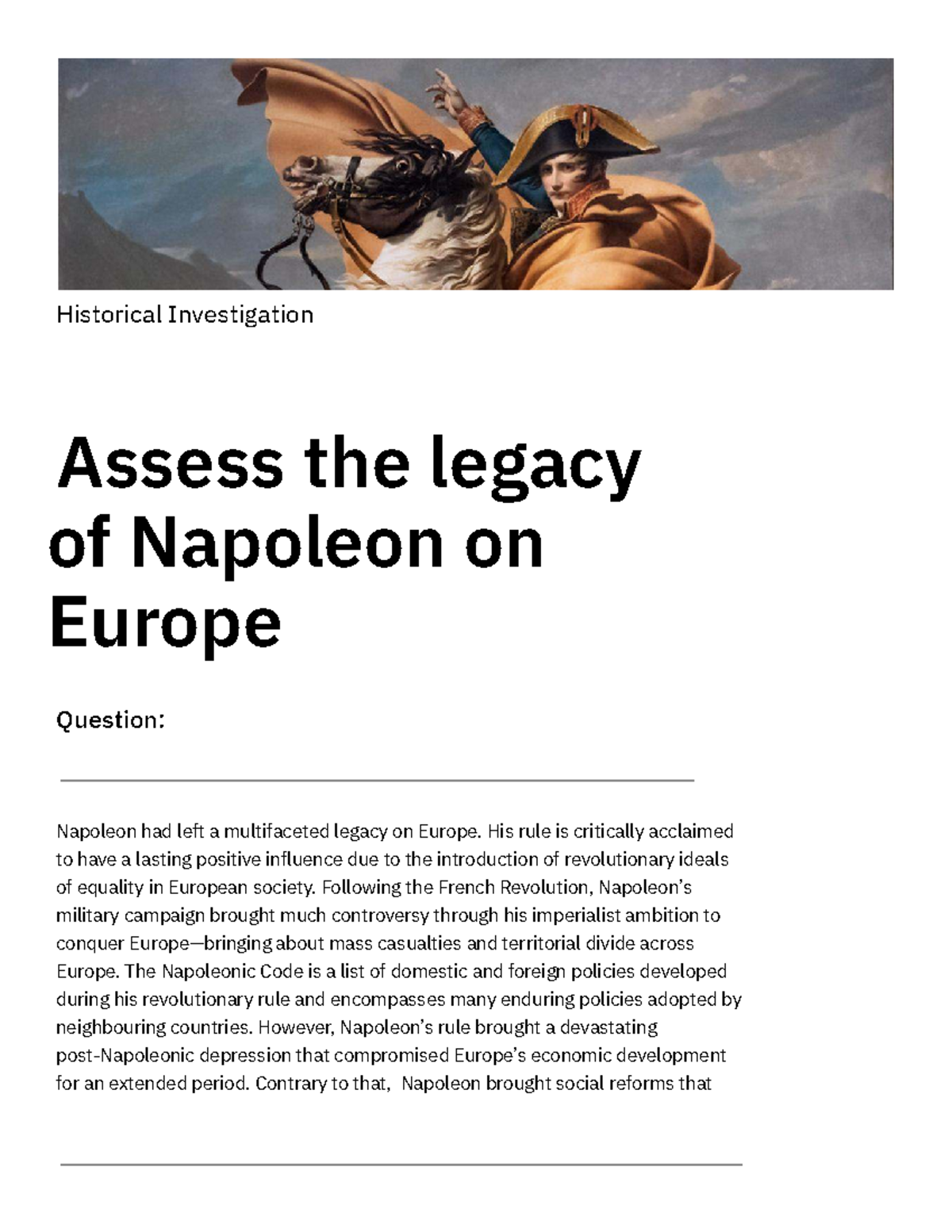 Historical Investigation - The Multifaceted Legacy of Napoleon on ...