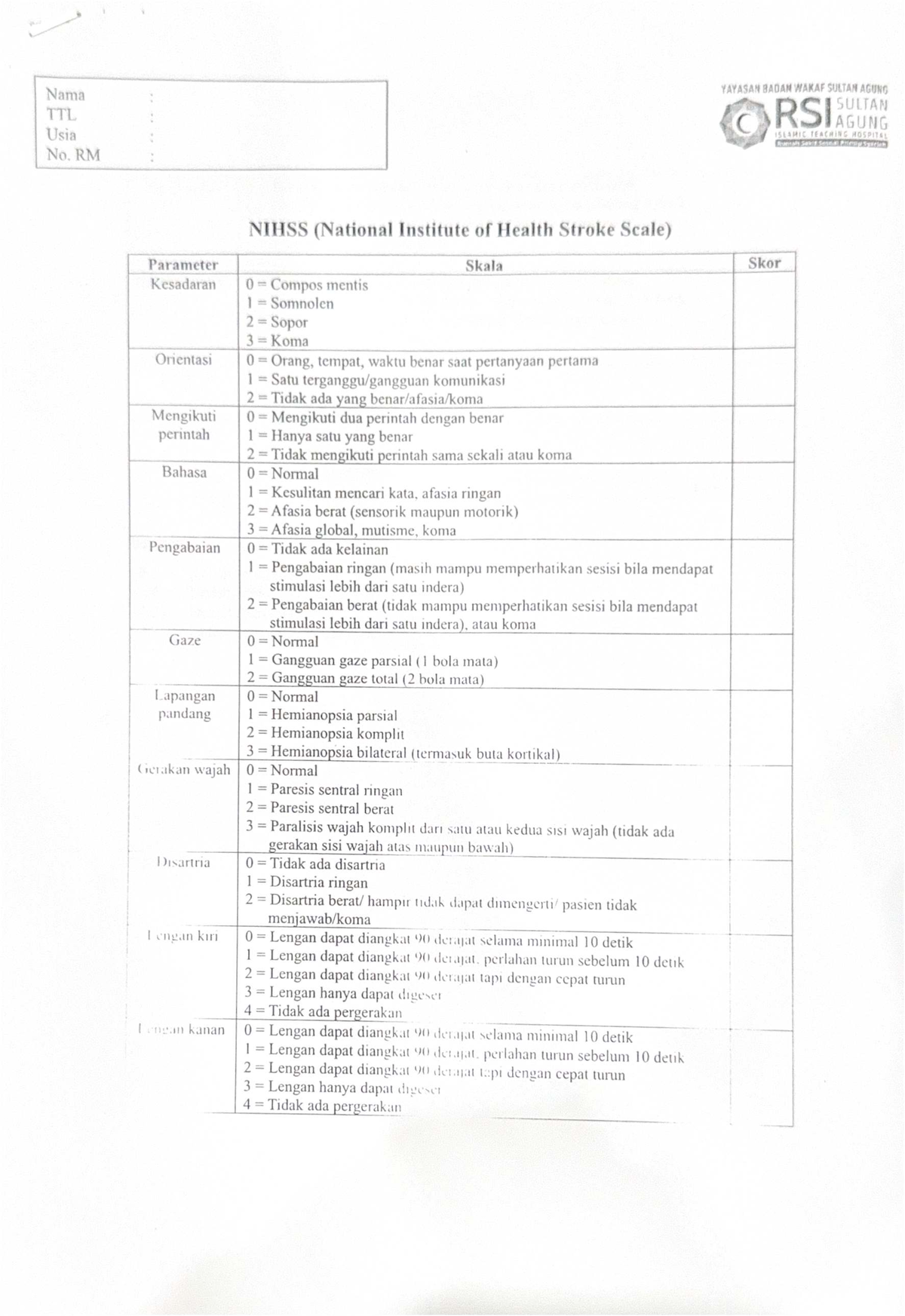 Nihss (National Institute of Health Stroke Scale) Parameters and ...