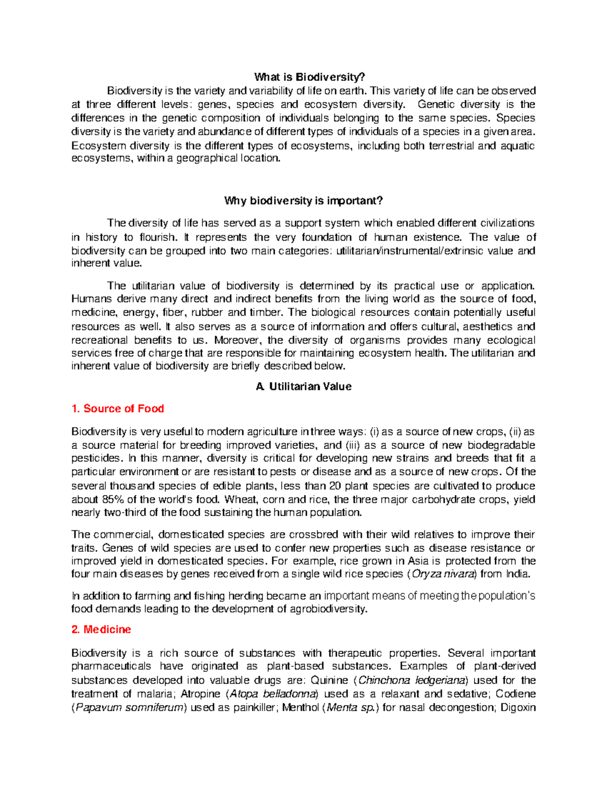 Notes on Biodiversity - GSTS Subject Overview - Studocu