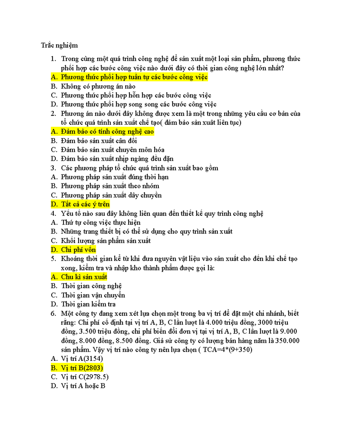 MGO 2 - Trắc nghiệm về Quy trình Sản xuất và Tổ chức Công việc - Studocu