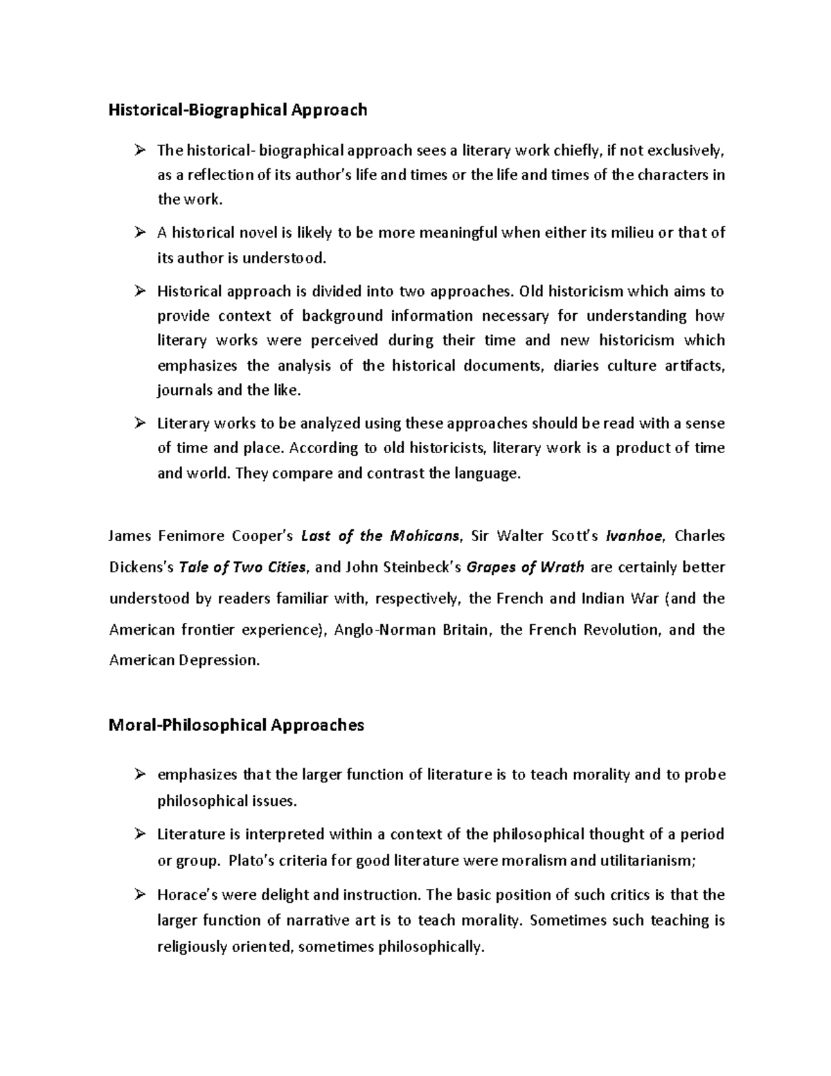 Historical-Biographical & Moral-Philosophical Literary Approaches - Studocu