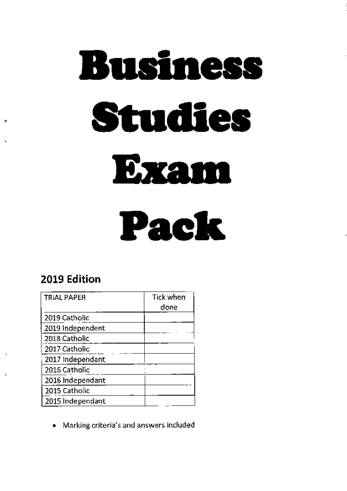 Business Studies HSC Trial Exam Pack 2019 Edition - Studocu