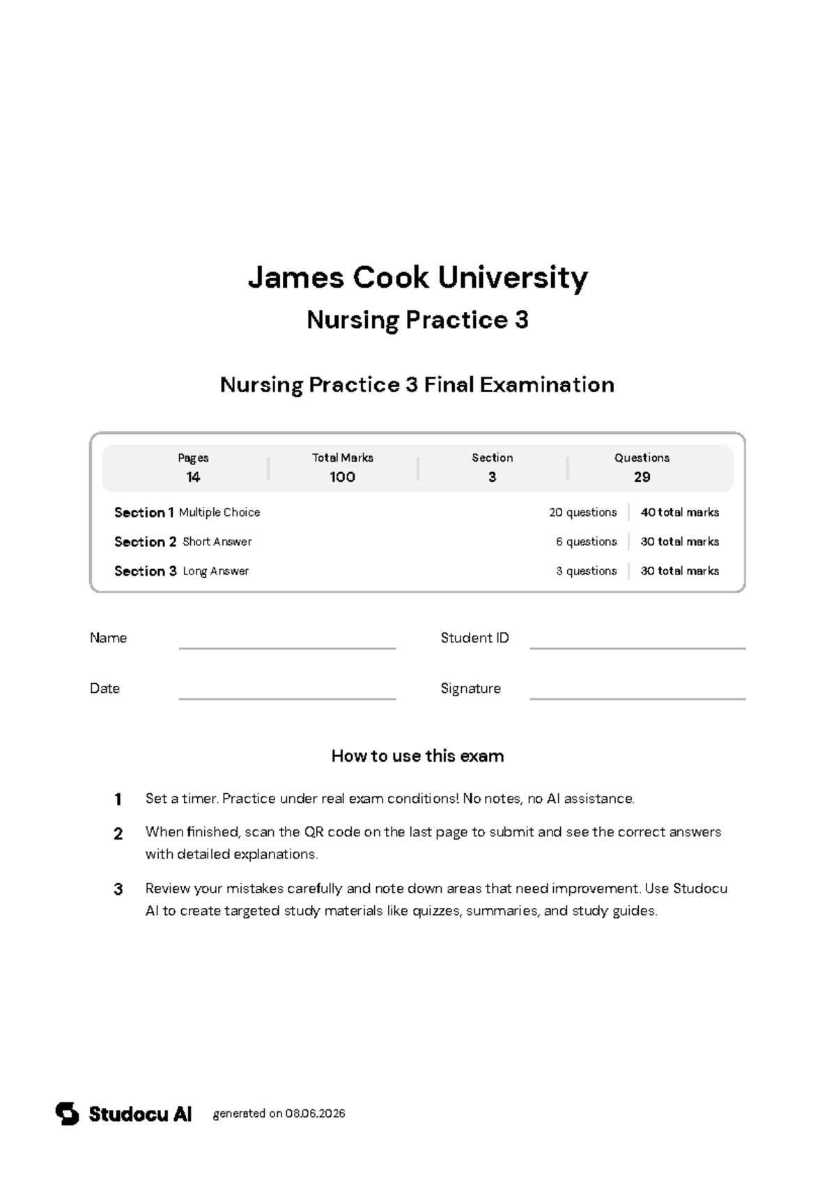 Nursing Practice 3 Final Examination - Studocu