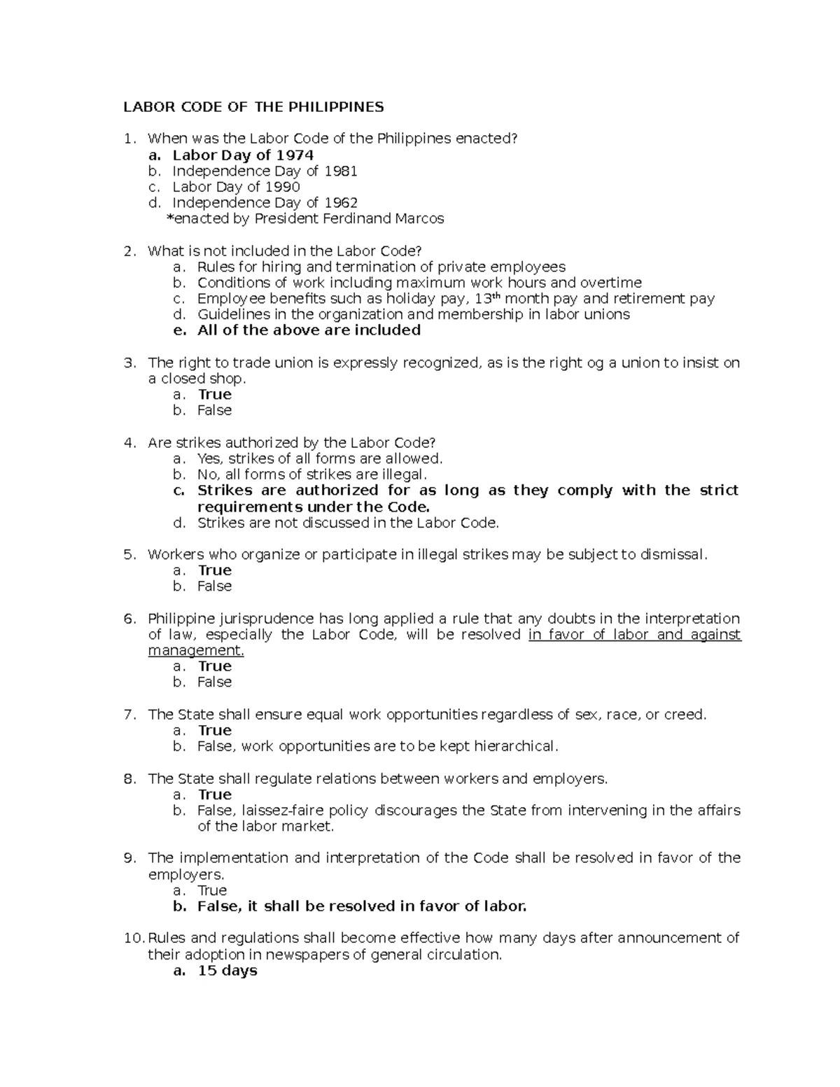 CHRA Practice Test - Labor Code of the Philippines Overview - Studocu